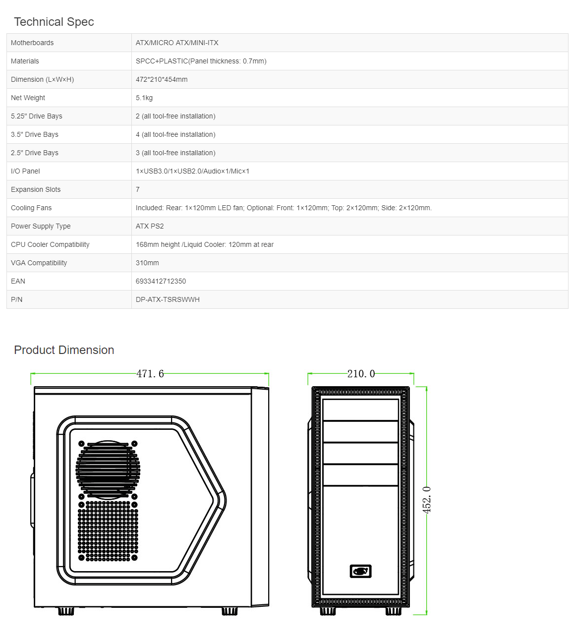 Deepcool Tesseract SW Mid Tower Chassis - White