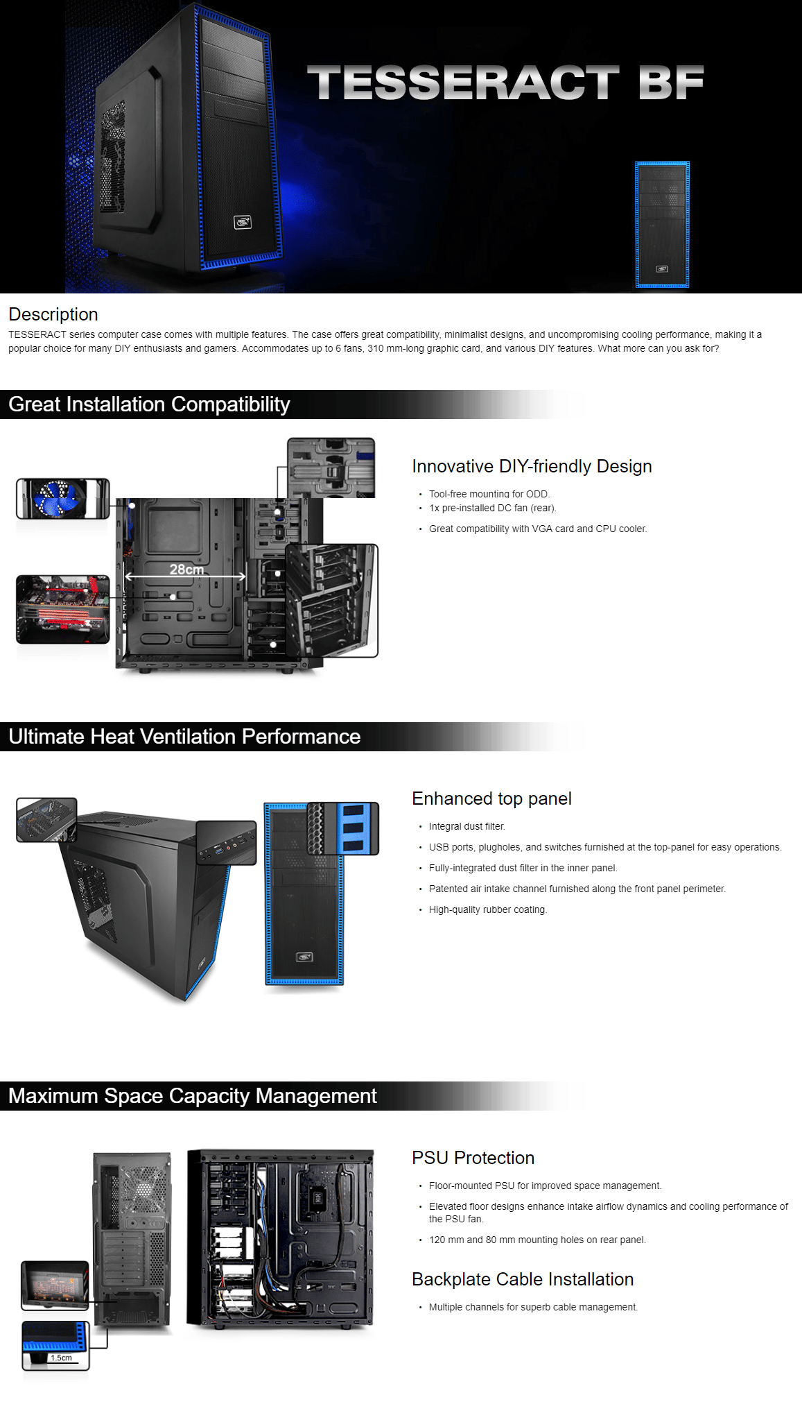 Deepcool Tesseract BF Mid Tower Chassis Case - Black
