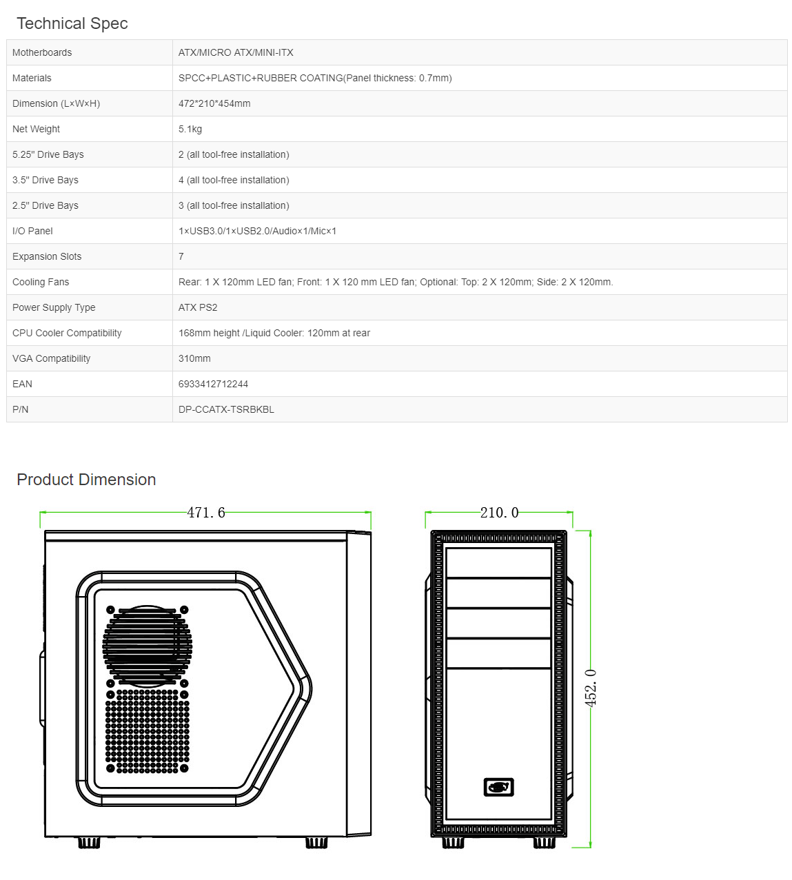 Deepcool Tesseract SW Mid Tower Chassis Case- Black And Blue