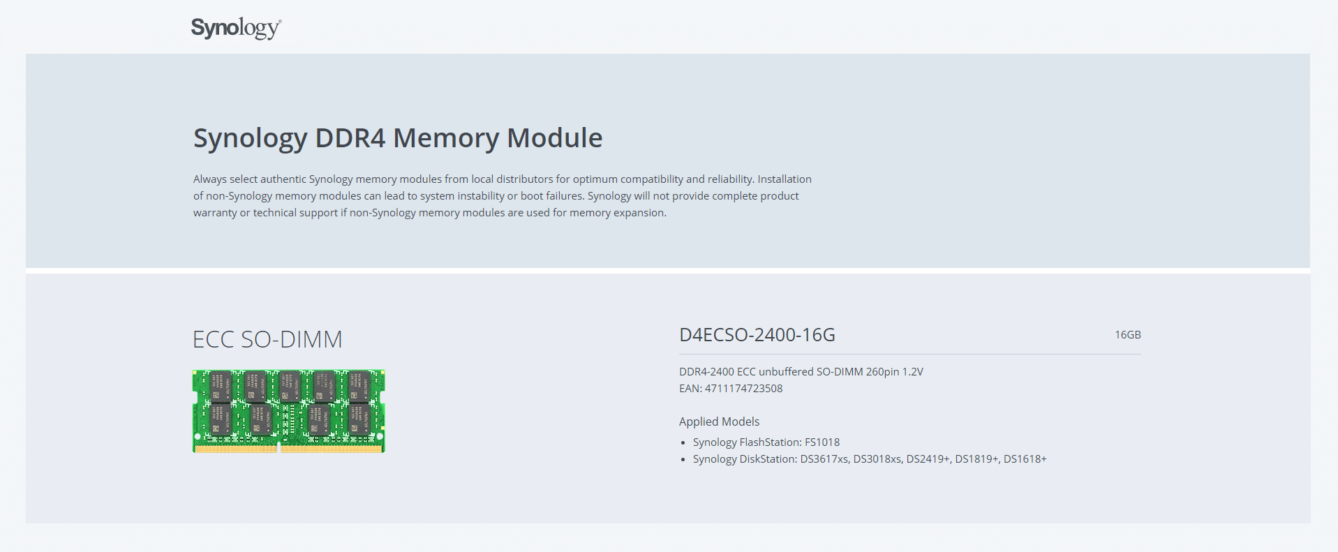 Synology 16GB DDR4-2400 SODIMM Memory