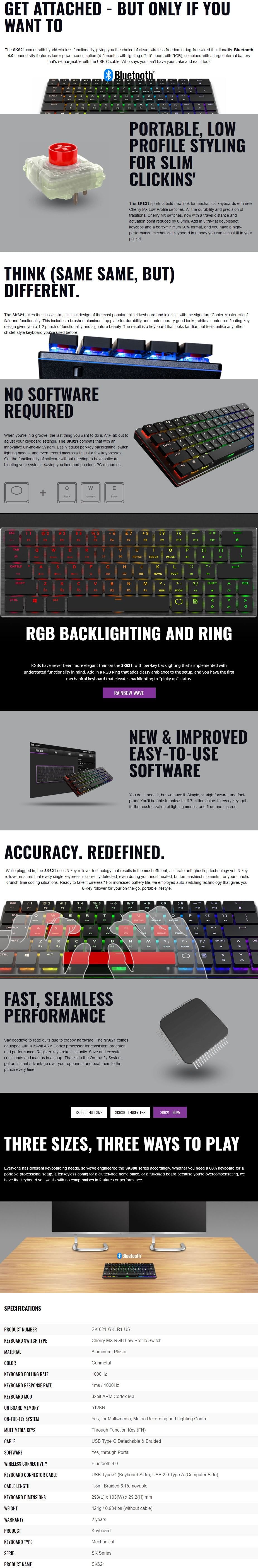 Cooler Master MasterKeys SK621 RGB Wireless Mechanical Keyboard - Red ...