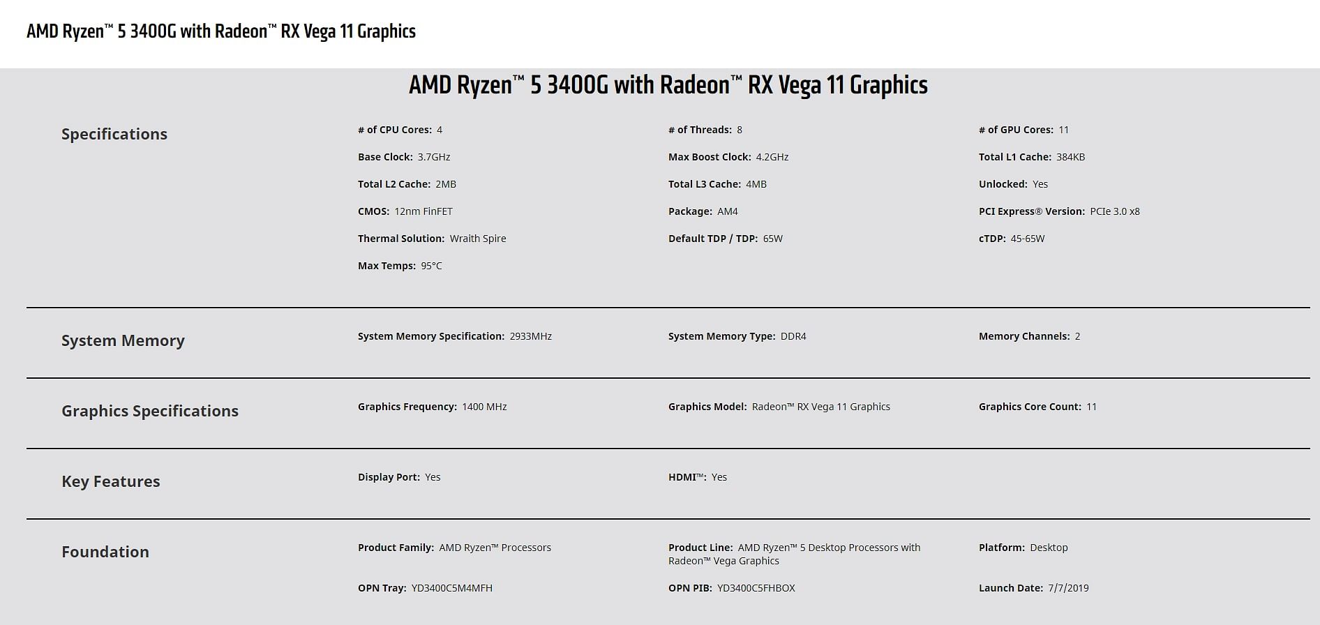 AMD Ryzen 5 3400G Processor
