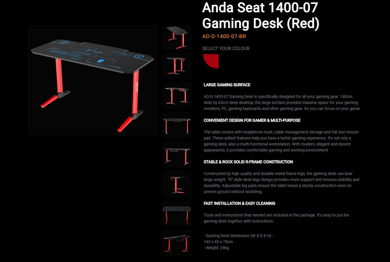 Anda Seat 1400-07 Gaming Desk - Red