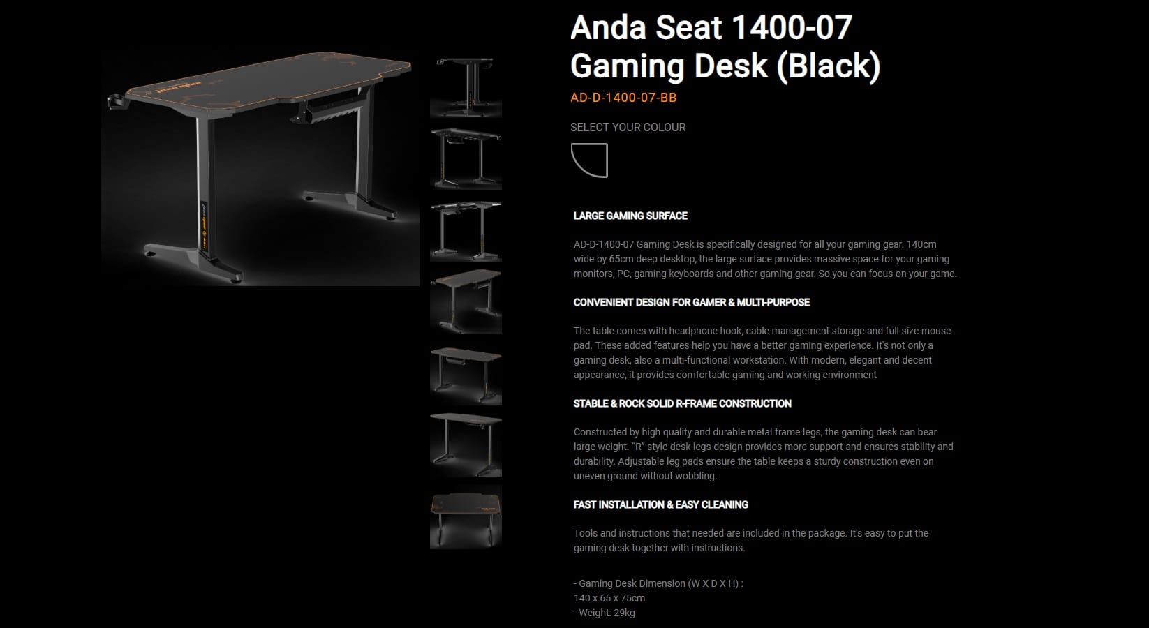 Anda Seat 1400-07 Gaming Desk - Black