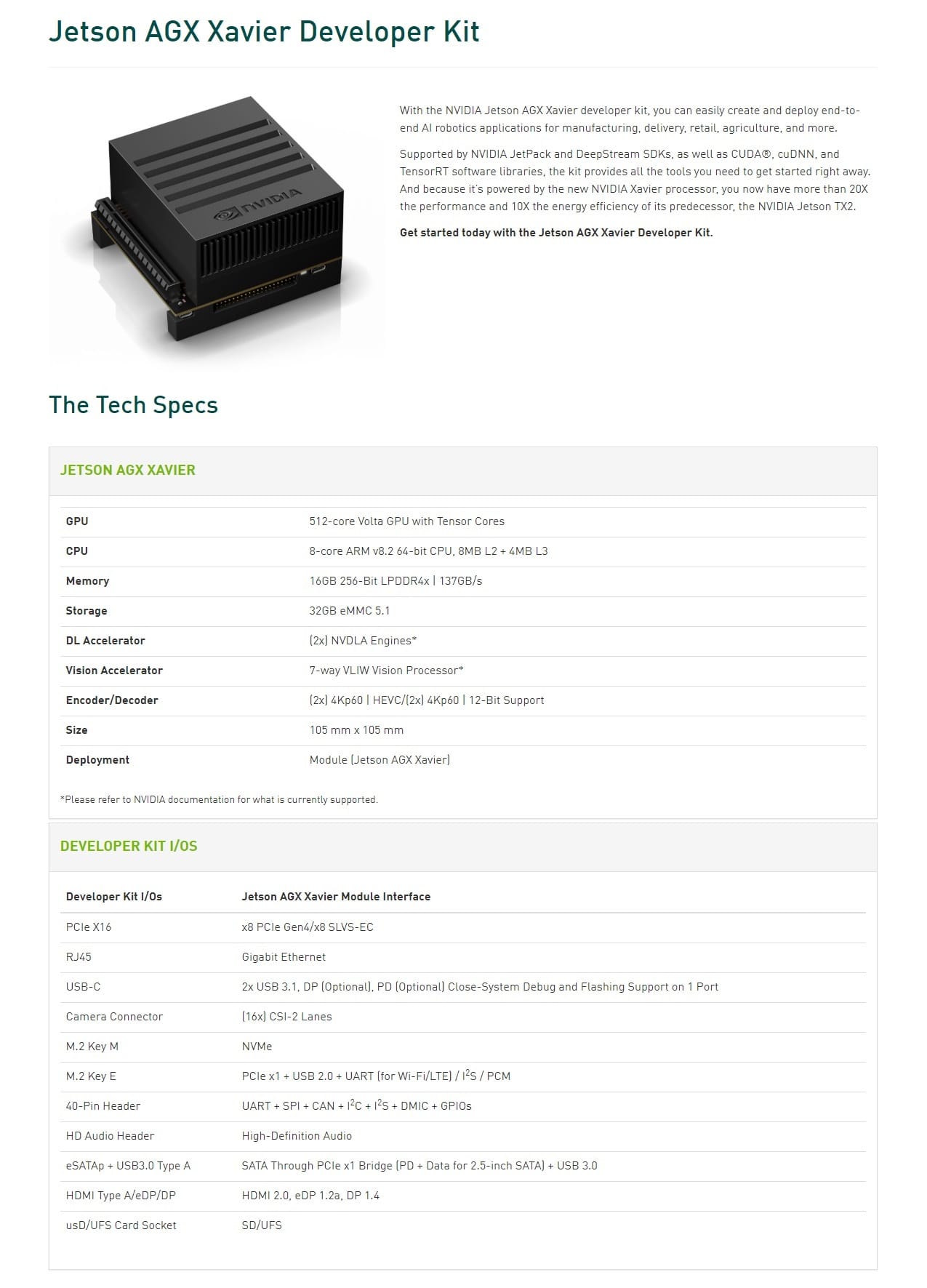 nVidia Jetson Xavier Developer Kit