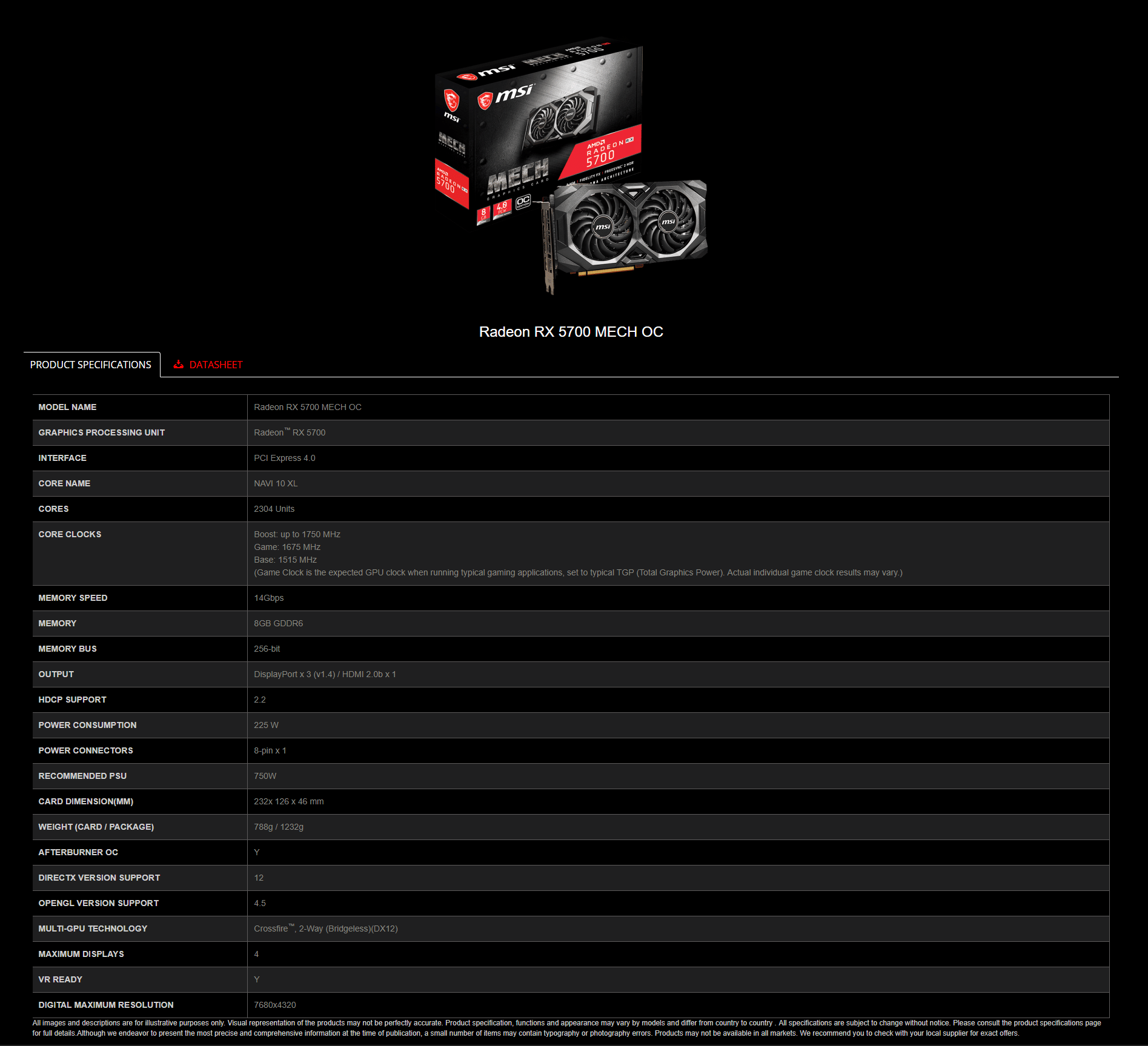 MSI MECH Radeon RX 5700 OC 8G Graphics Card