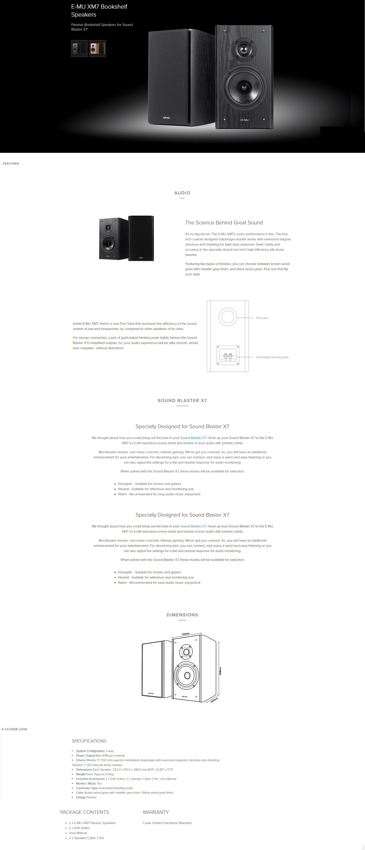 Creative EMU XM7 Premium Passive Bookshelf Speaker - Black