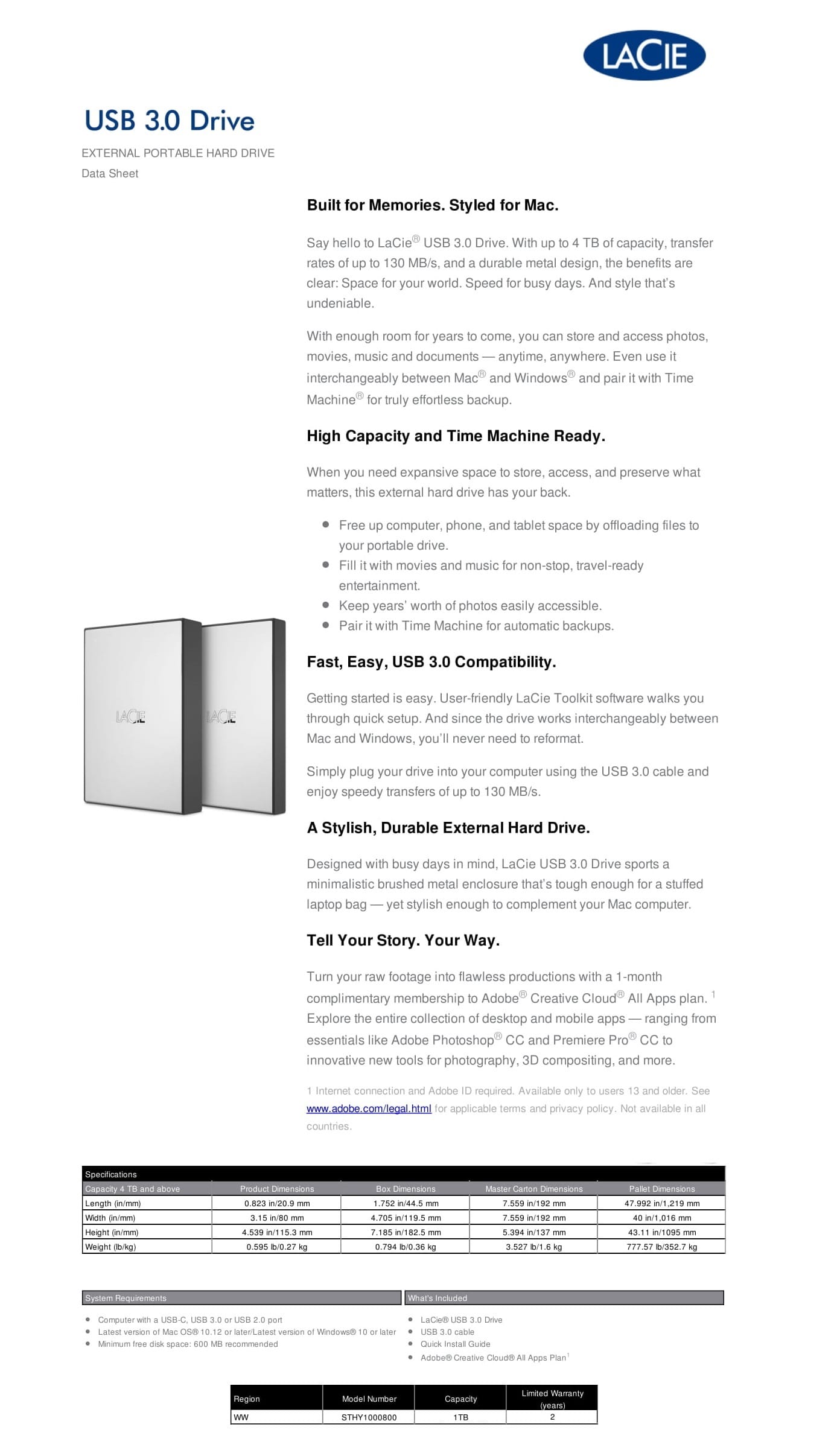 LaCie 1TB USB 3.0 2.5" External Portable HDD