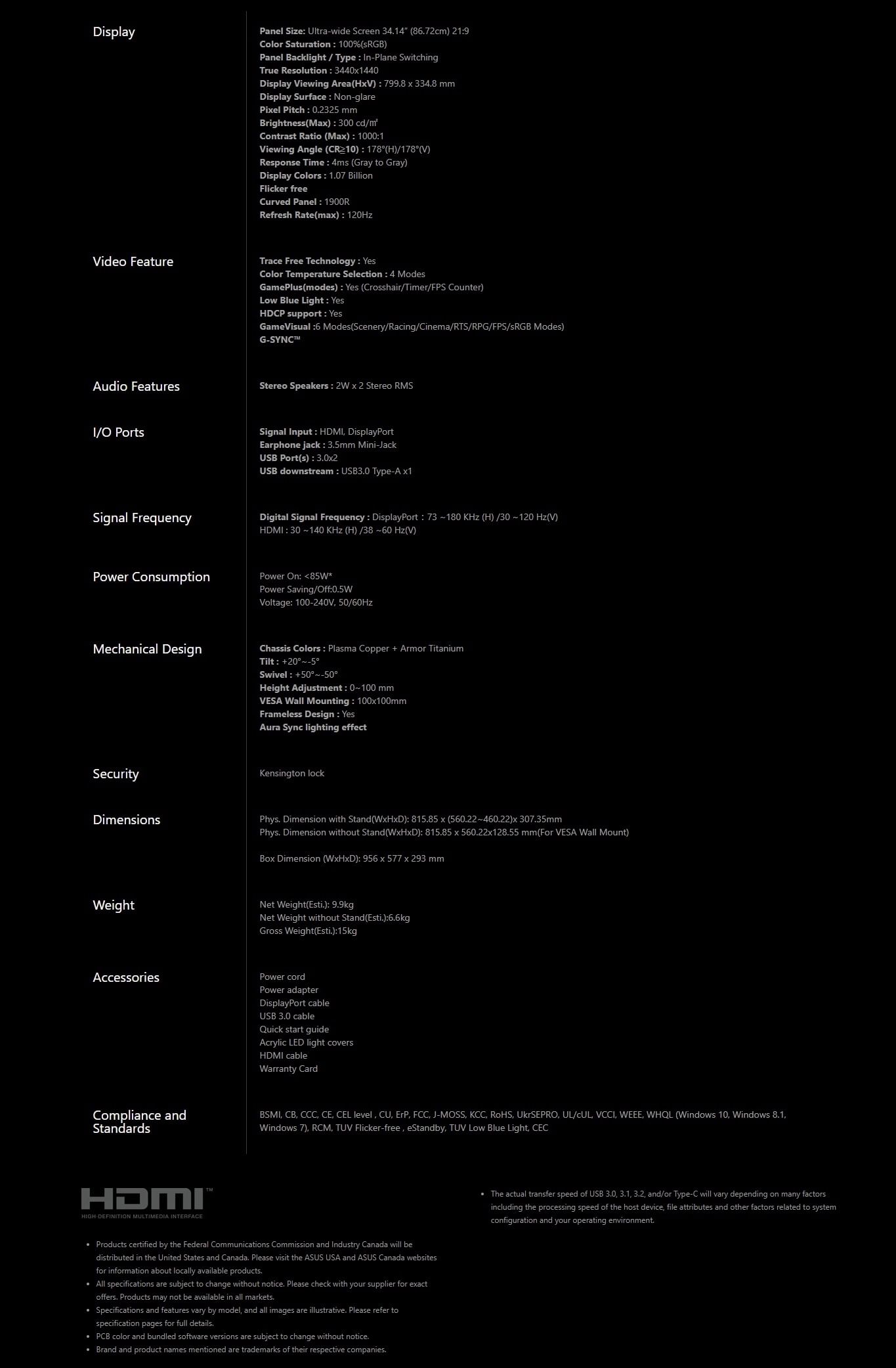 Asus ROG SWIFT PG349Q 34'' Ultra-wide QHD 120Hz G-Sync Curved Monitor