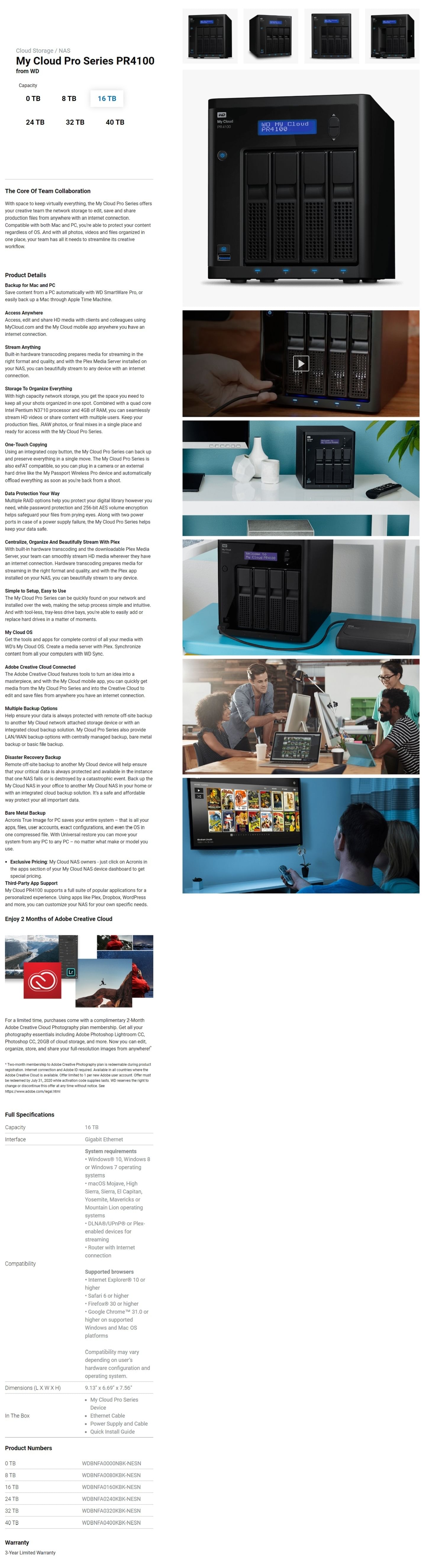 Western Digital My Cloud PR4100 Pro Series 4-bay 16TB NAS - Black