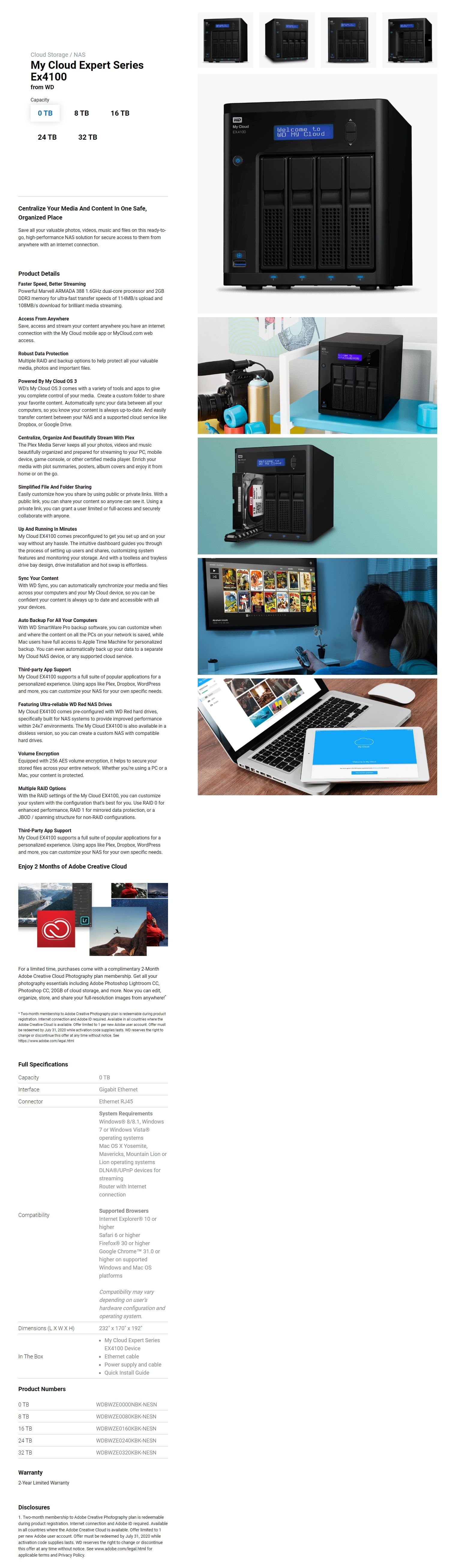 Western Digital My Cloud EX4100 Expert 4-Bay Diskless NAS - Black