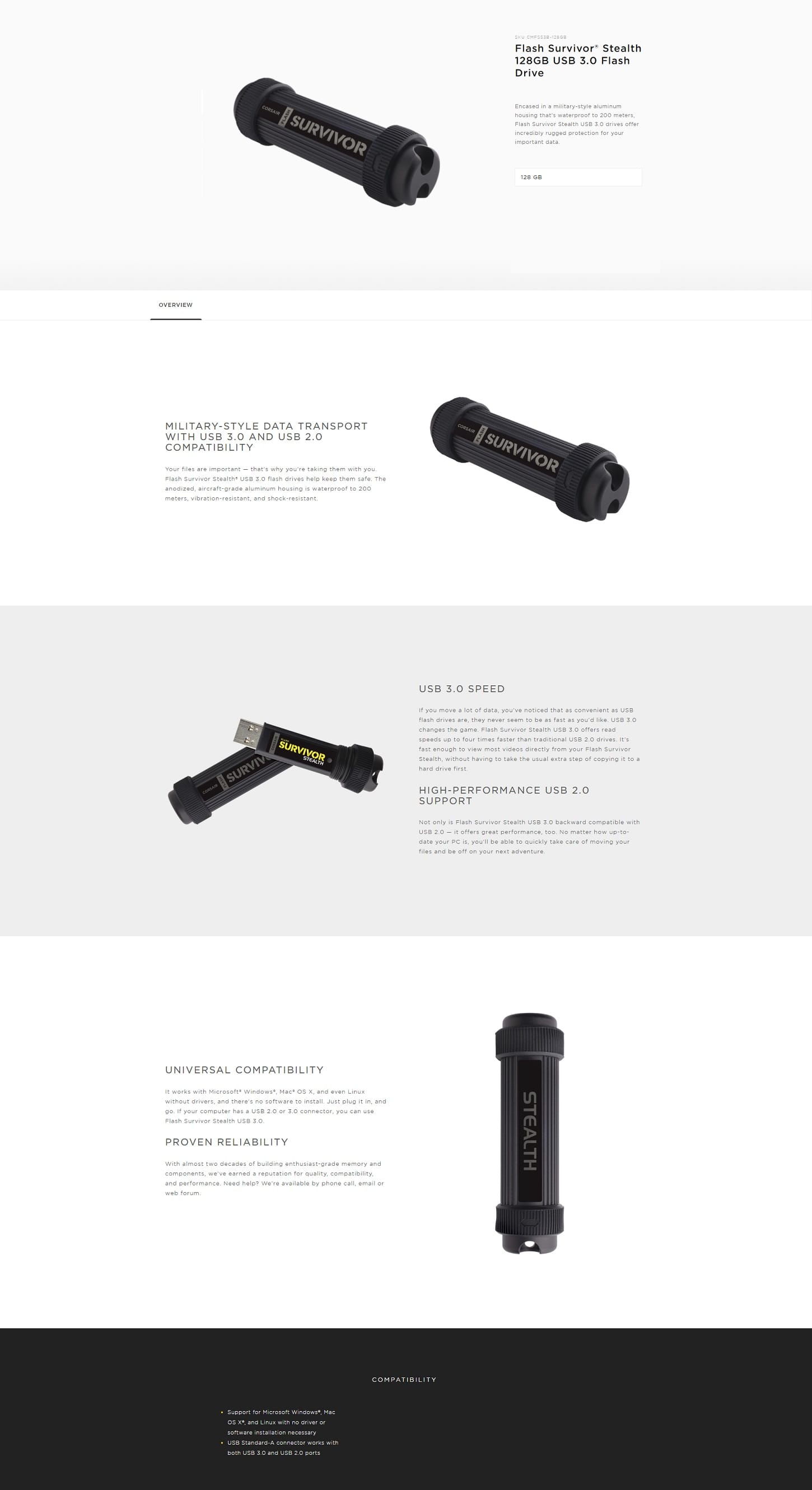 Corsair Flash Survivor Stealth 128GB USB 3.0 Flash Drive