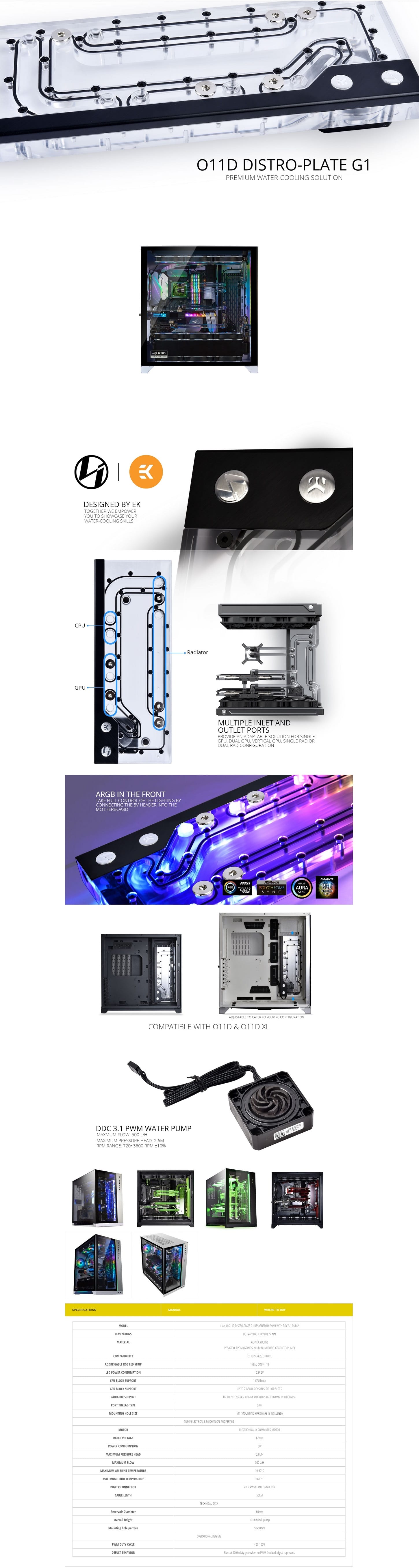 Lian Li O11D Distro-Plate G1 Watercooling Distribution Plate