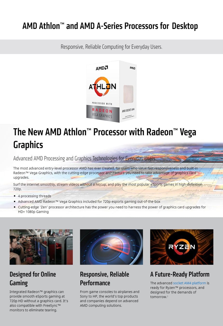 AMD Athlon 200GE 2-Core CPU Processor with Radeon Vega 3 Graphics