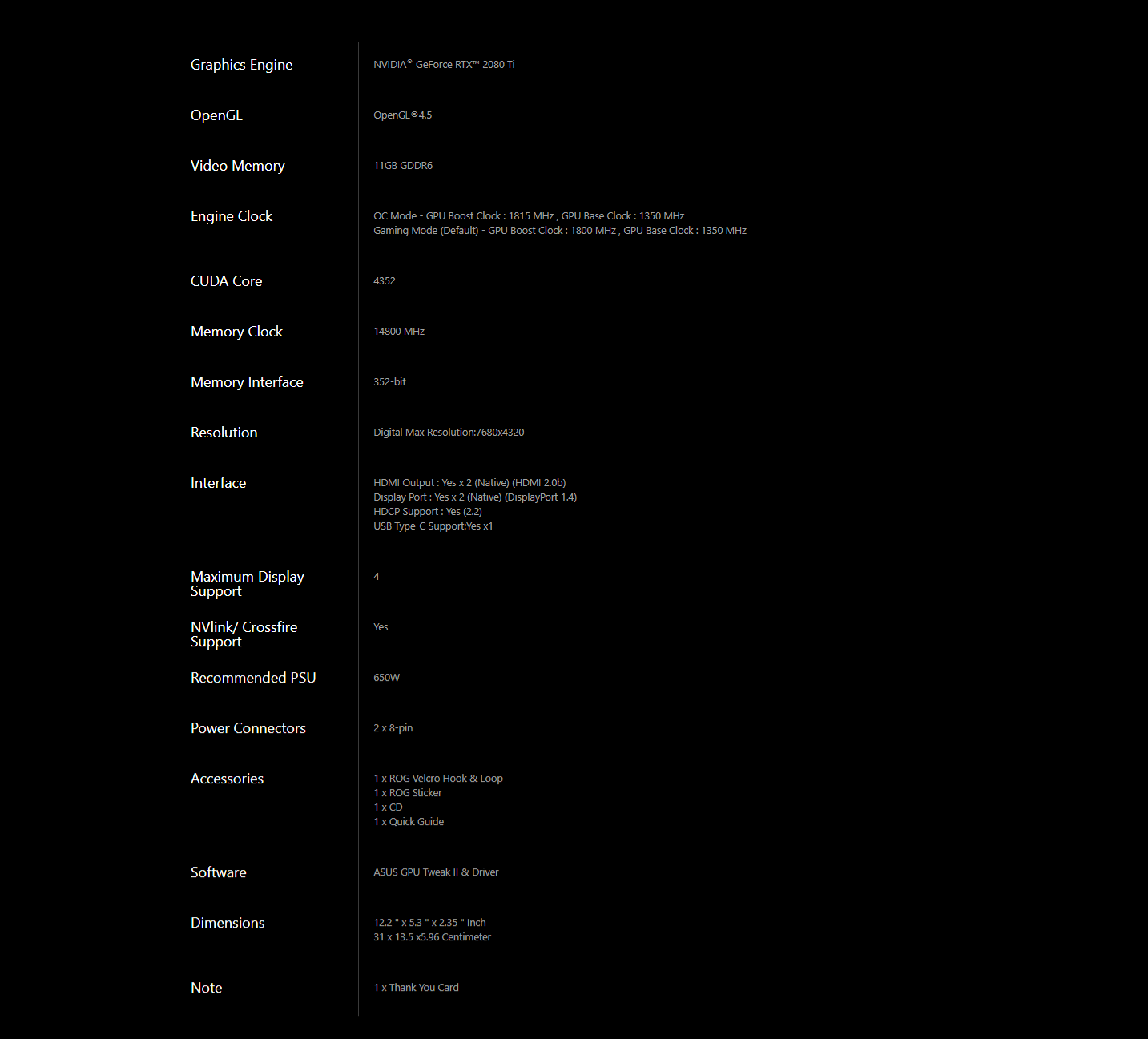 Asus ROG Matrix GeForce RTX 2080 Ti 11GB Graphics Card