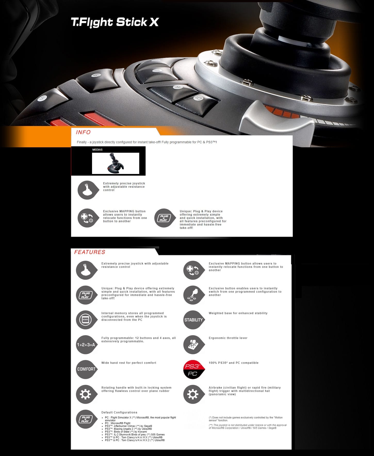 Thrustmaster T.Flight Stick X Joystick For PC & PS3