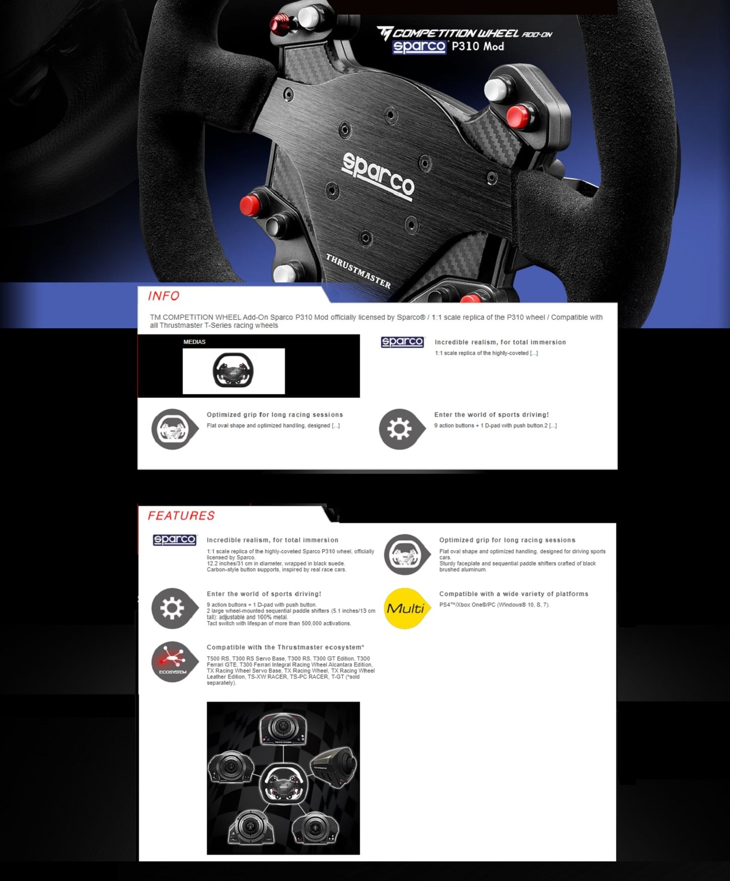 Thrustmaster TM Competition Wheel Add-On Sparco P310 Mod For PC, Xbox ...
