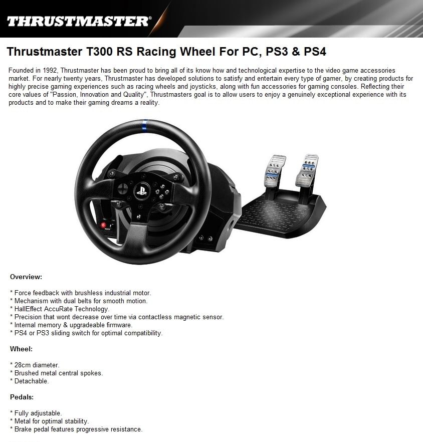 Thrustmaster T300 RS Racing Wheel For PC, PS3 And PS4