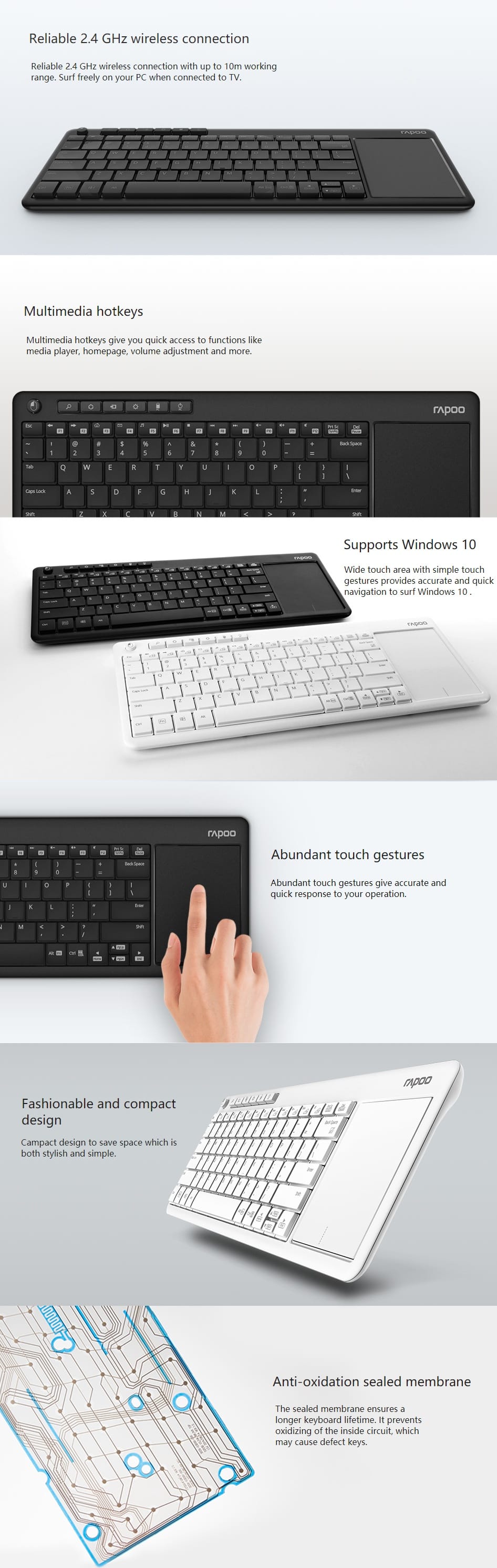 Rapoo K2600 Wireless Multimedia Keyboard With Touchpad