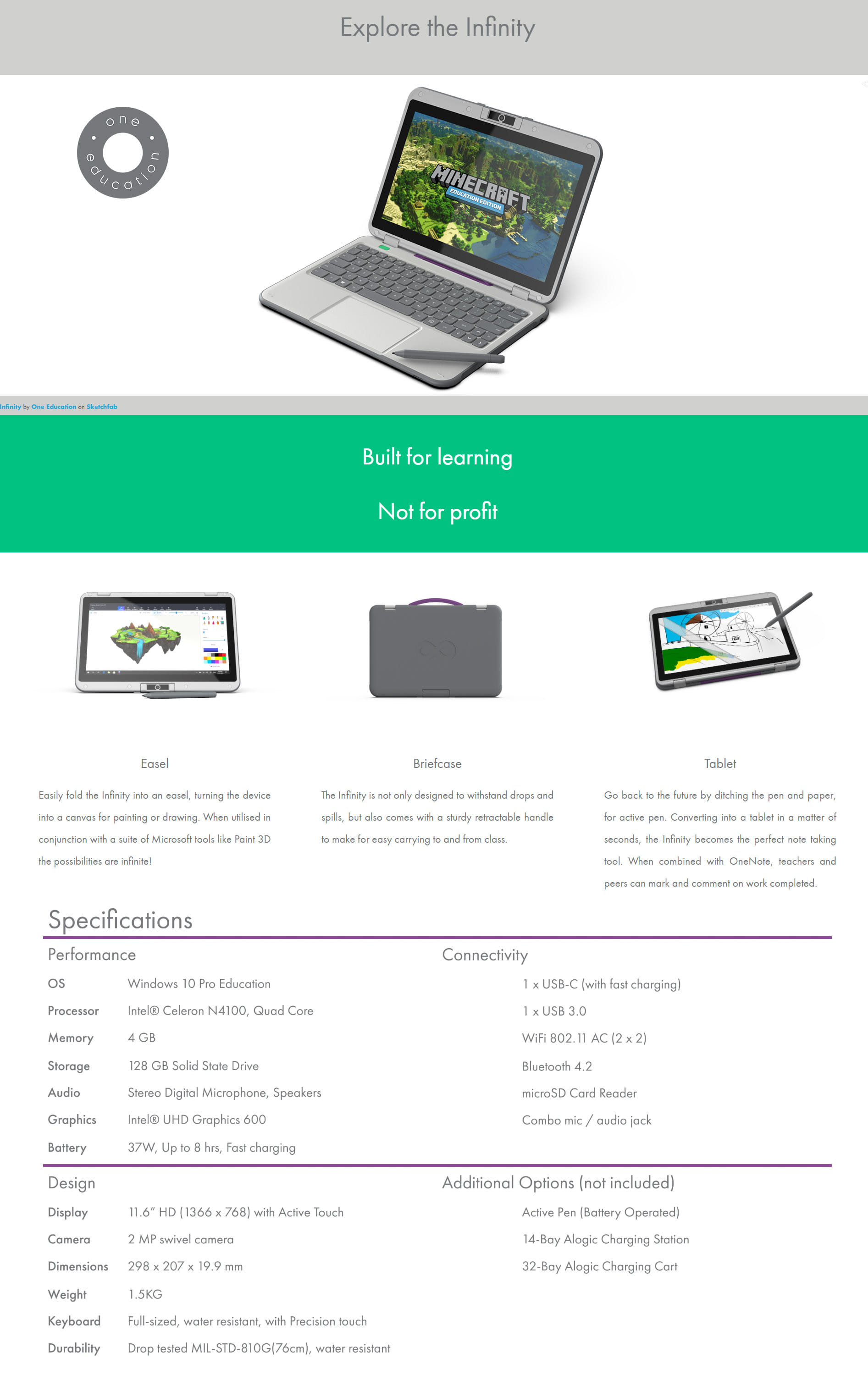 One Education Infinity 11.6" HD Touch Screen Laptop, Intel Celeron ...