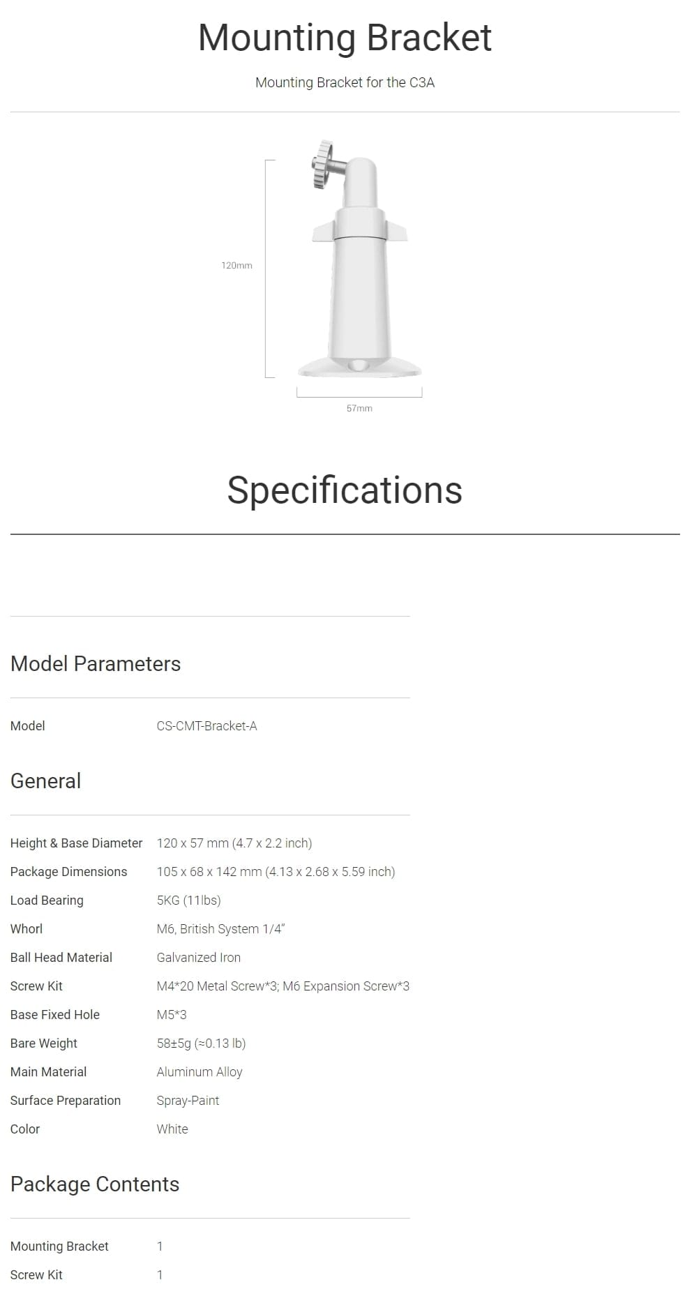 EZVIZ Camera Mounting Bracket Accessory For C3A - 360 Horizontal Swivel ...