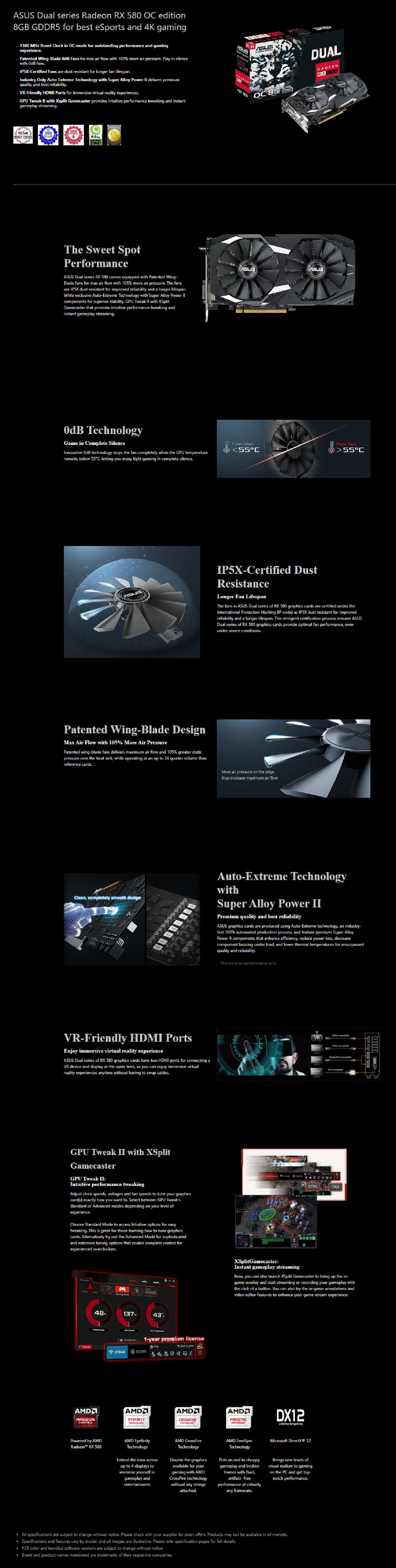 ASUS Dual Radeon RX 580 8GB OC Graphics Card