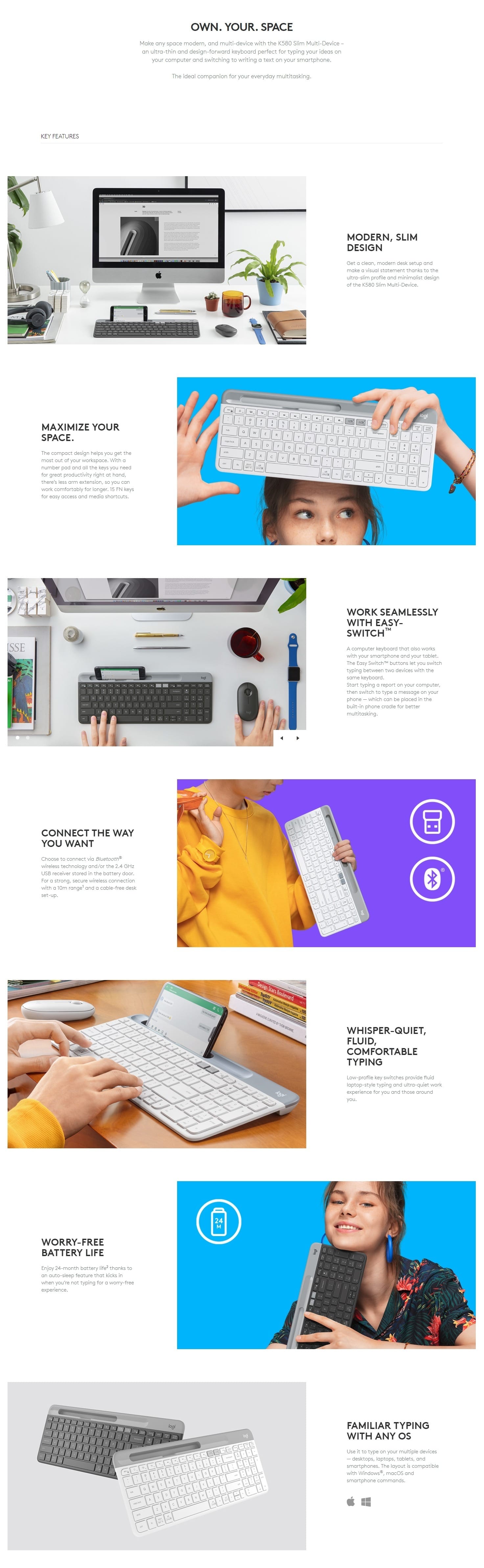 Logitech K580 Slim Multi-Device Wireless Keyboard - White