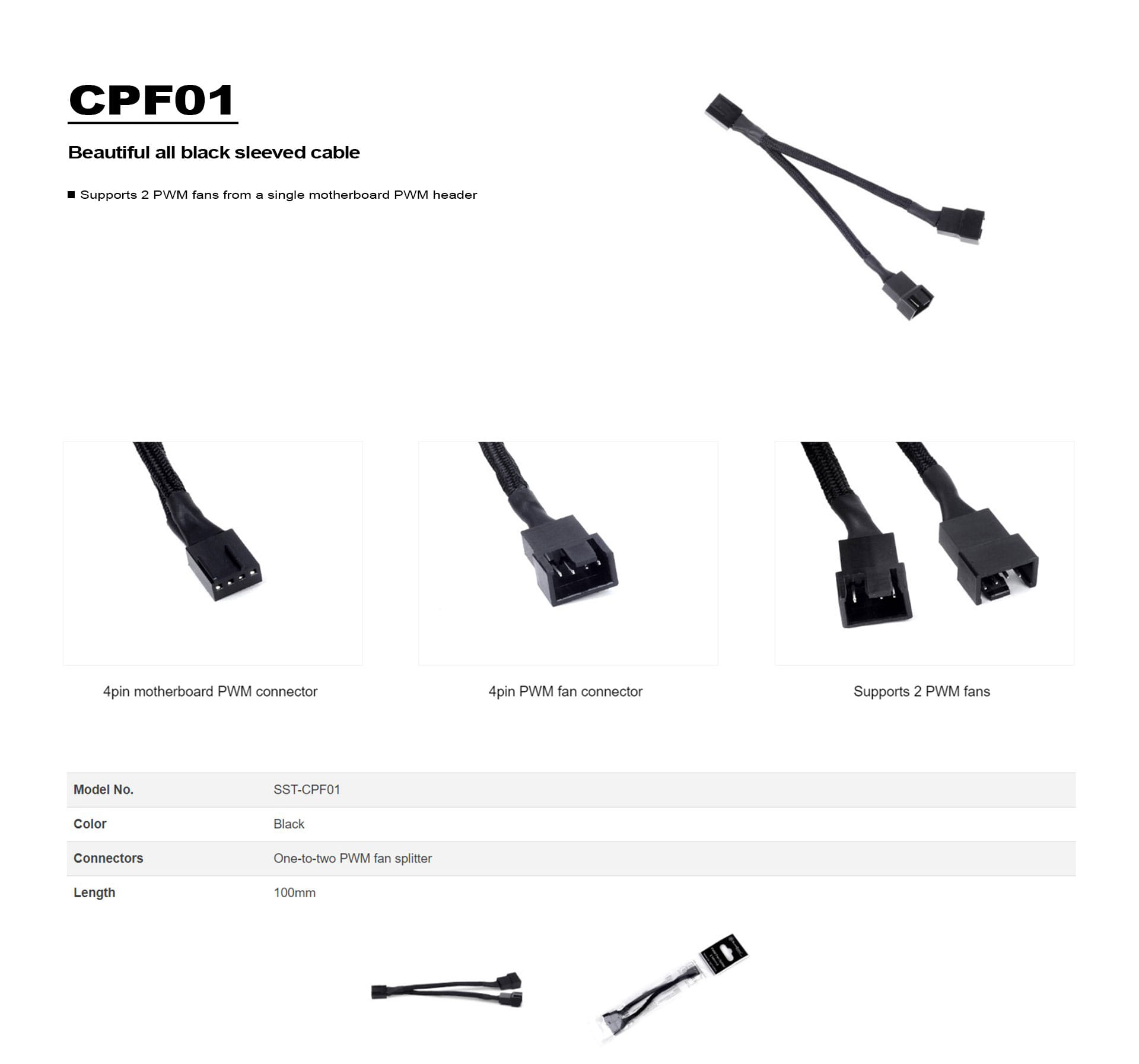 Silverstone CPF01 Black 100mm PWM Fan Splitter Cable
