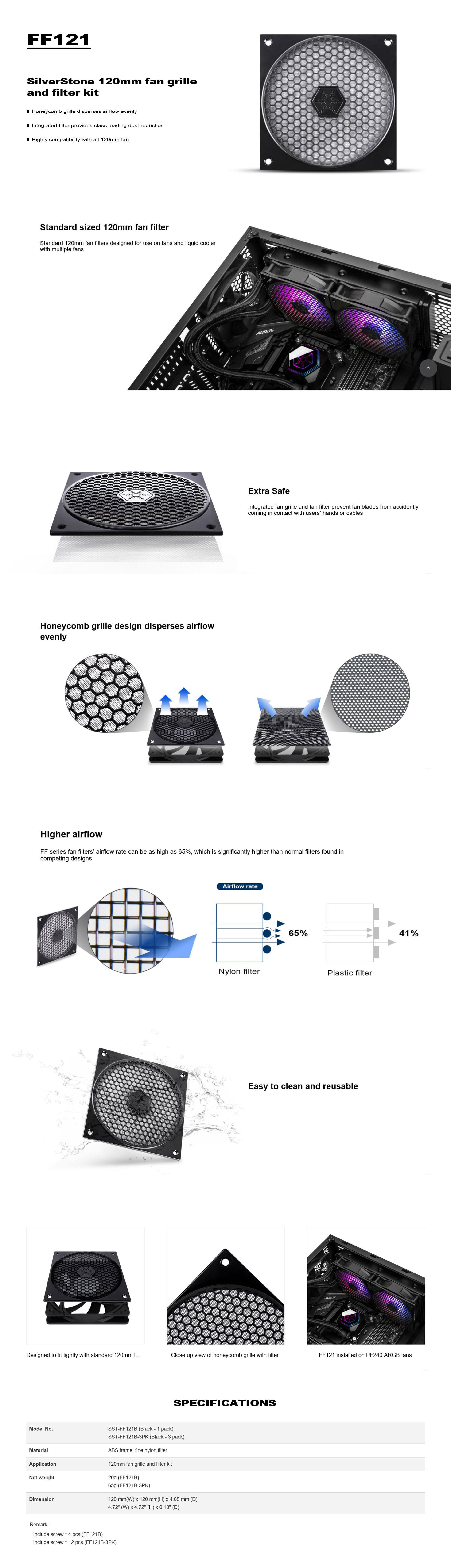 Silverstone FF121B 120mm Fan Grille And Filter Kit
