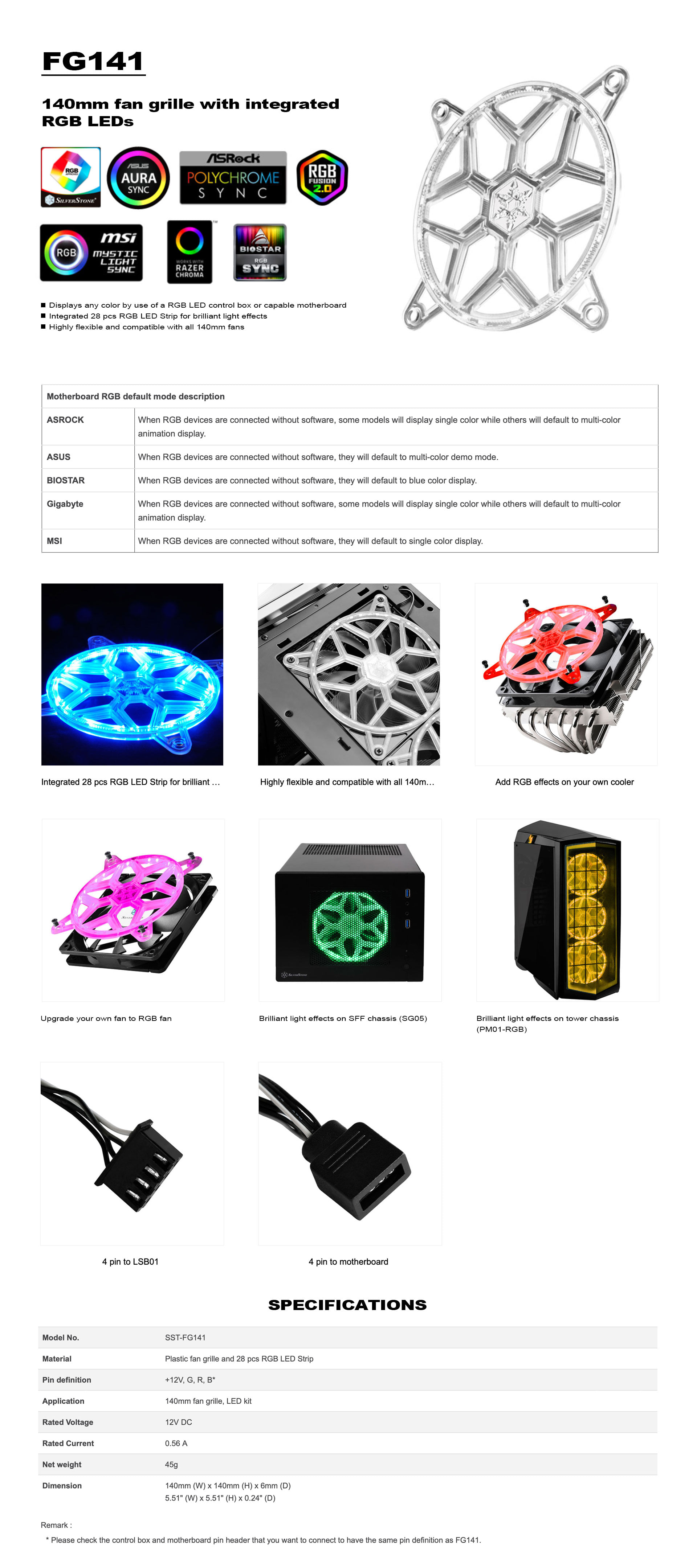 Silverstone FG141 140mm Fan Grill with RGB LED