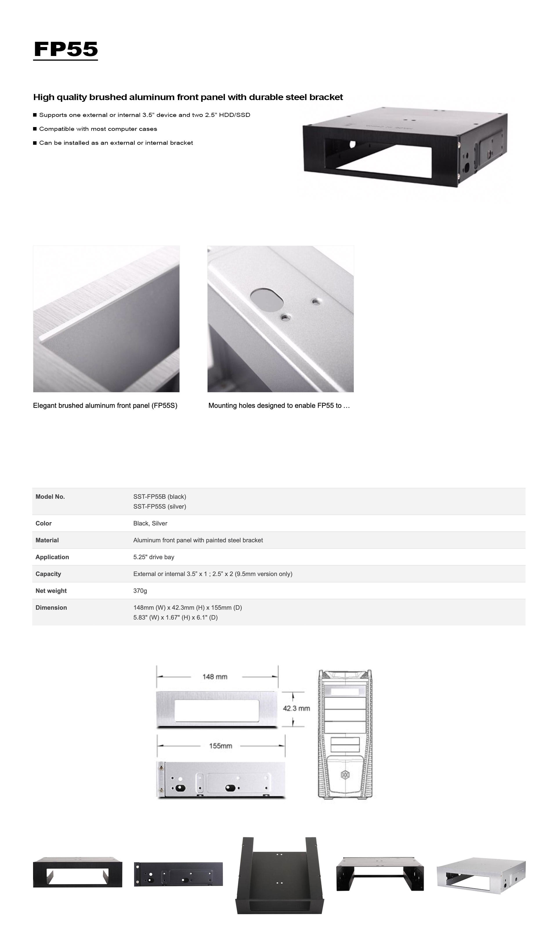 Silverstone FP55 5.25 Black External Bay Bracket