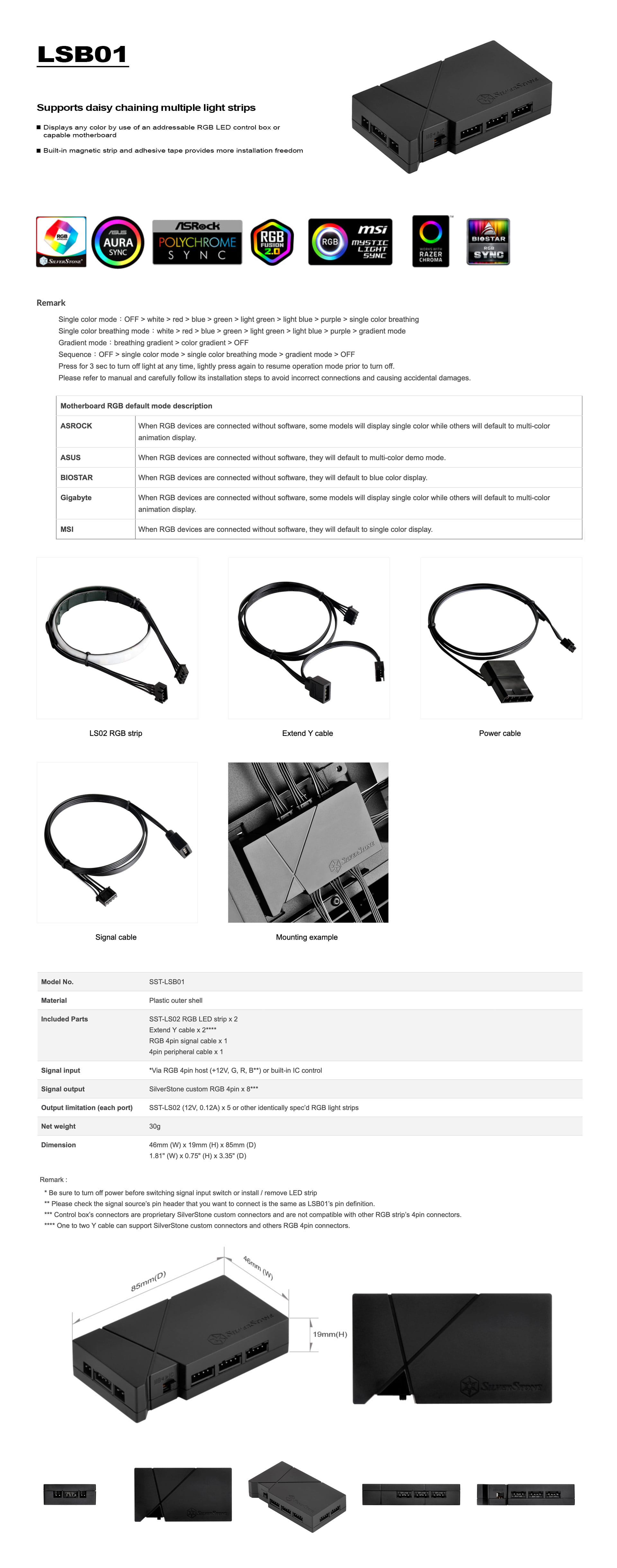 SilverStone LSB01 8-Port RGB LED Control Box with 2 RGB LED Strips