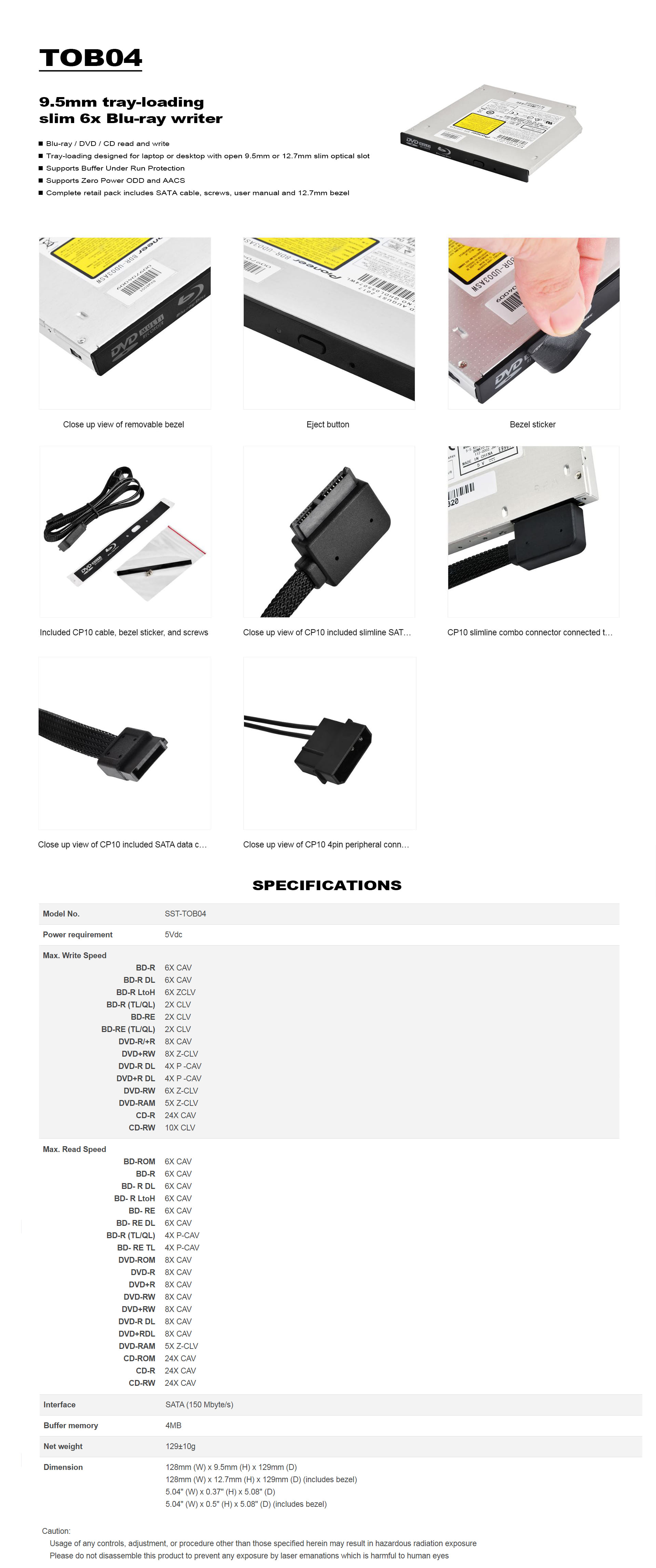 Silverstone TOB04 Internal Slimline Blu-Ray / DVD Drive
