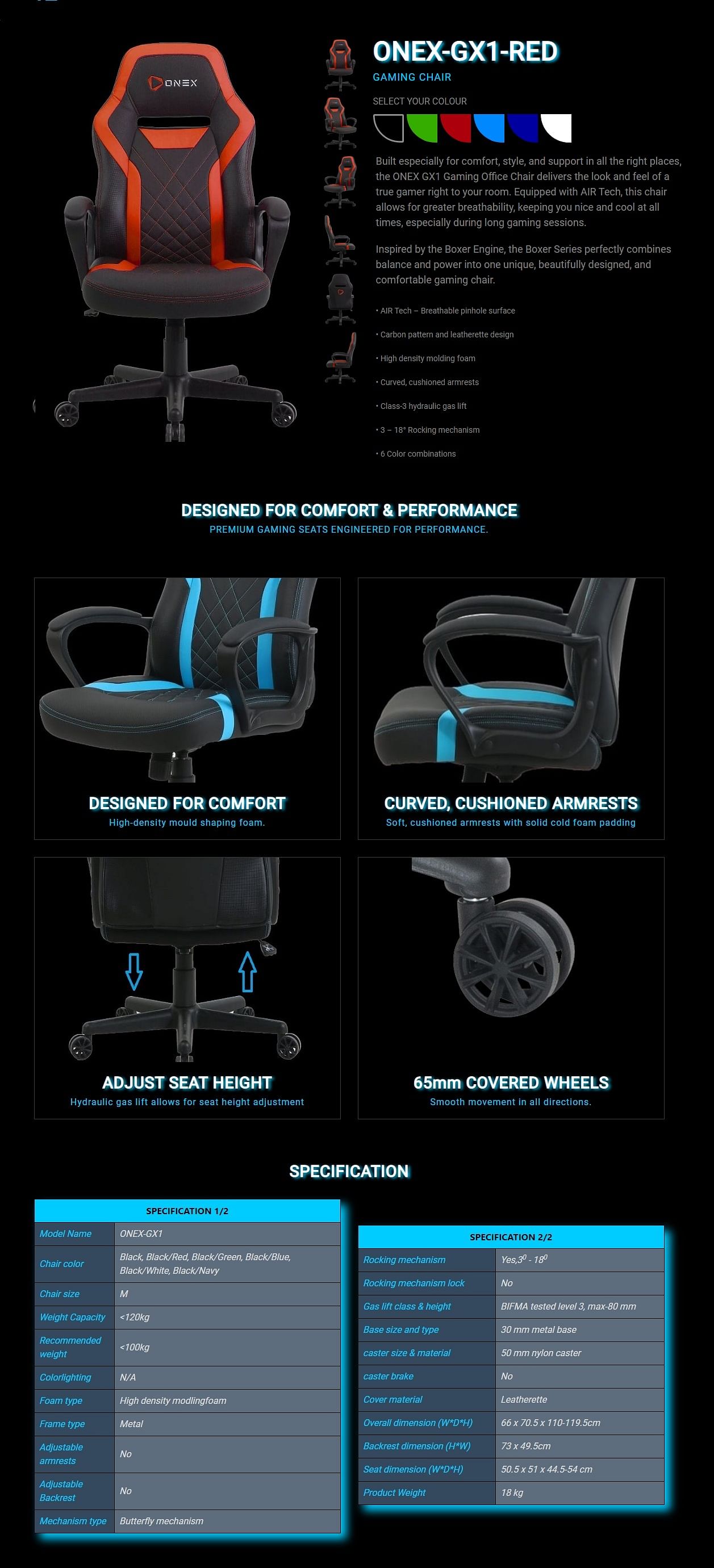 ONEX GX1 Series Gaming Chair Black Red