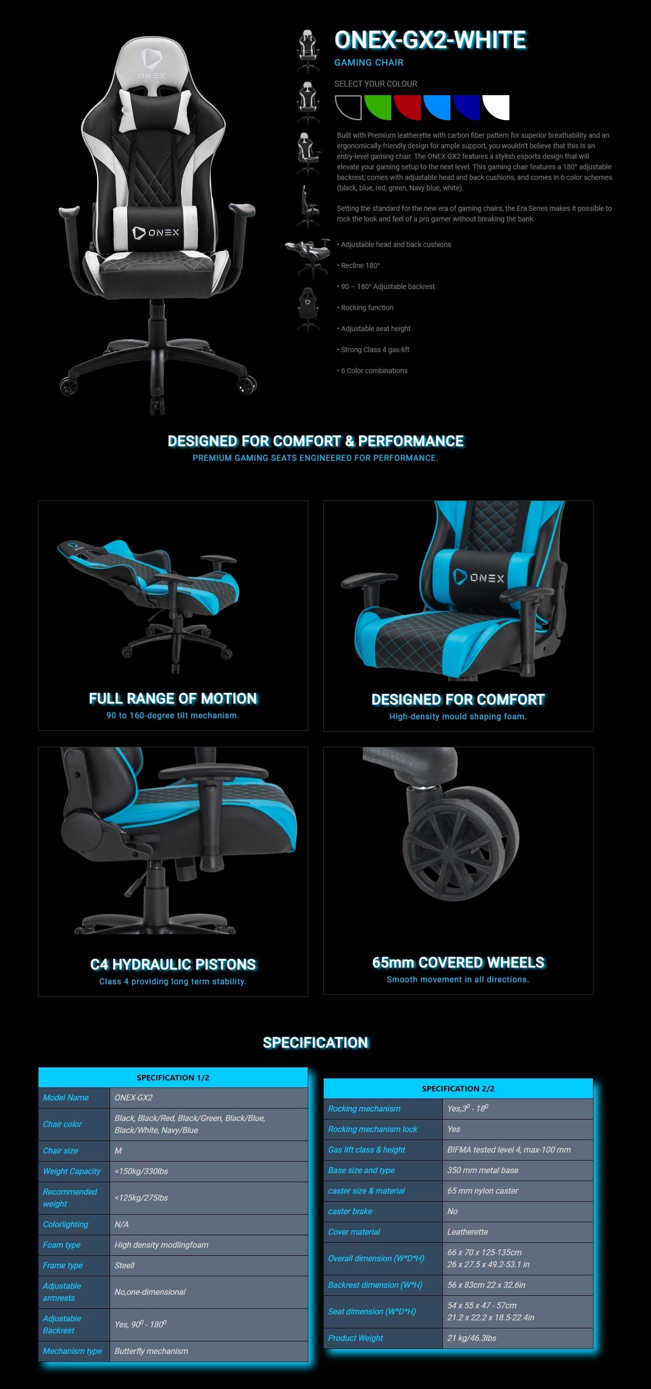 ONEX GX2 Series Gaming Chair - Black/White