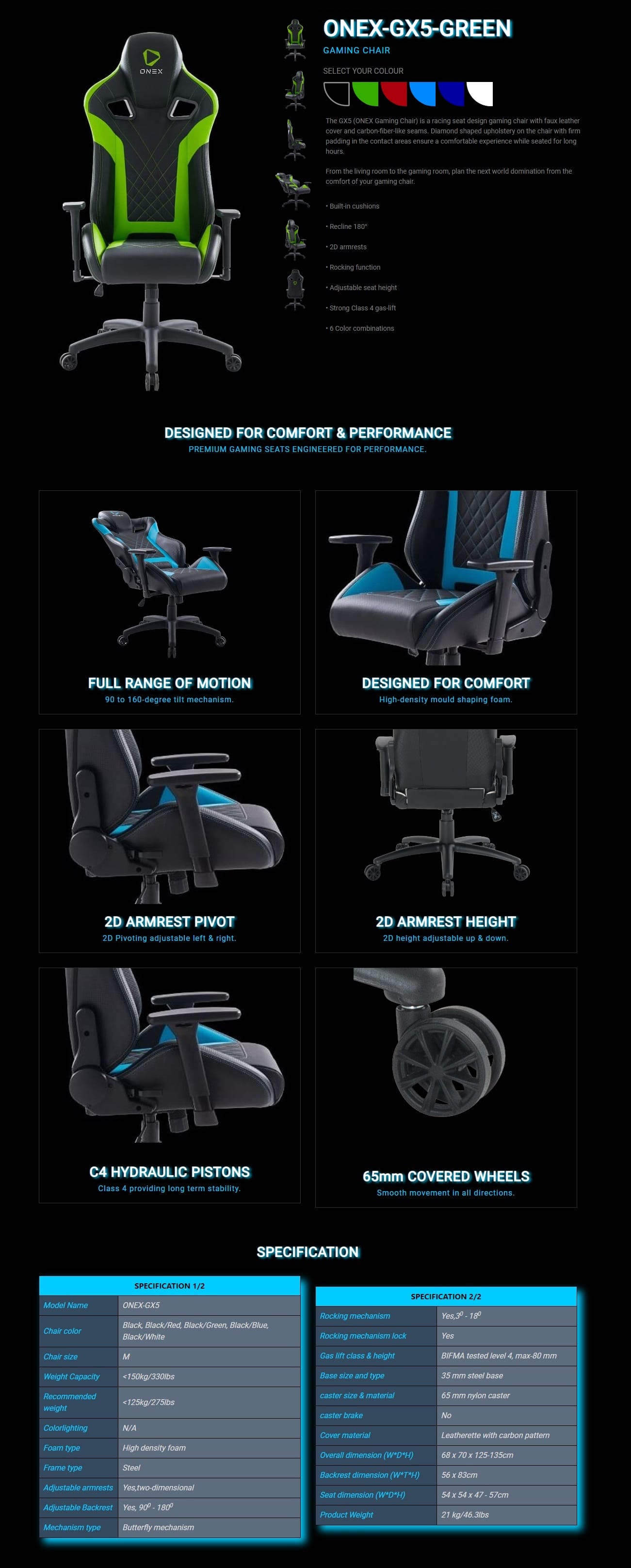 ONEX GX5 Series Gaming Chair - Black/Green