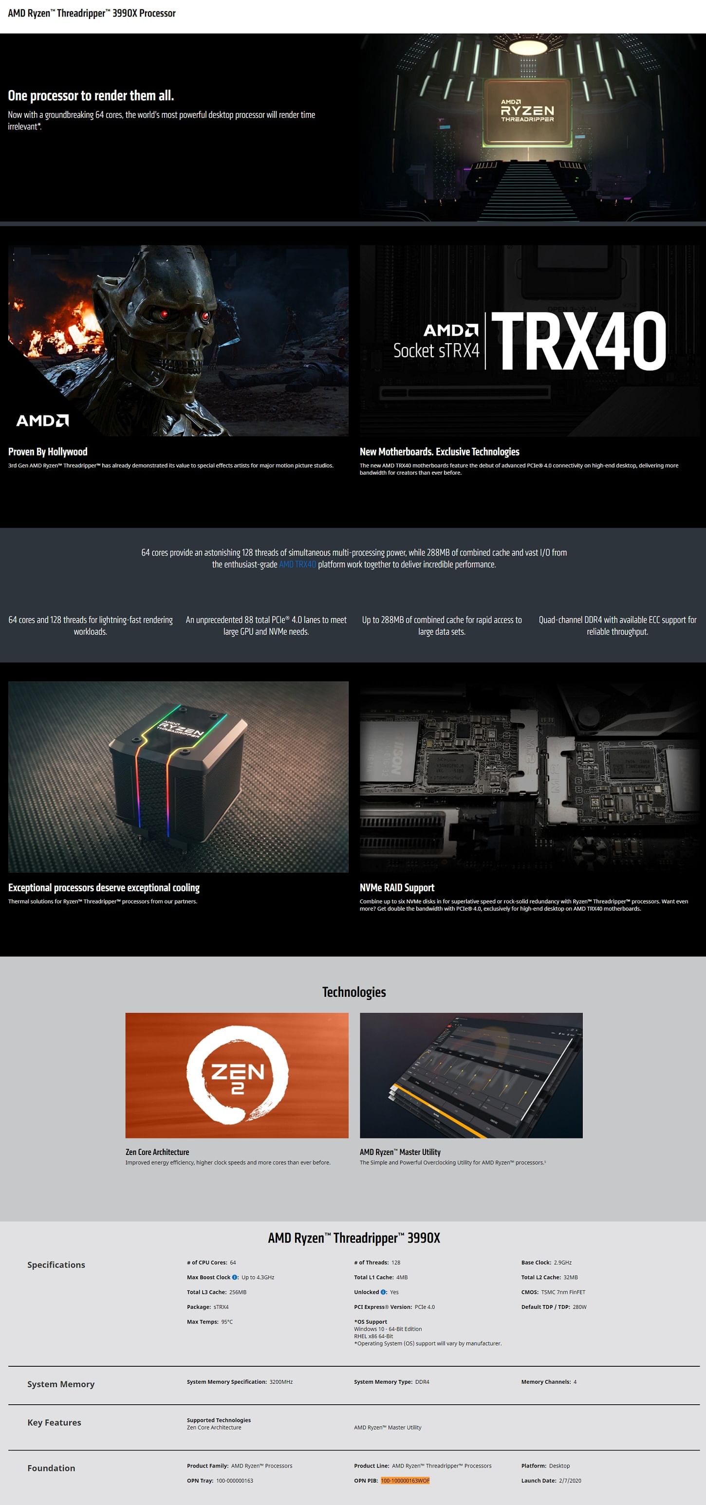 AMD Ryzen Threadripper 3990X sTRX4 2.90GHz Processor [Unlocked]