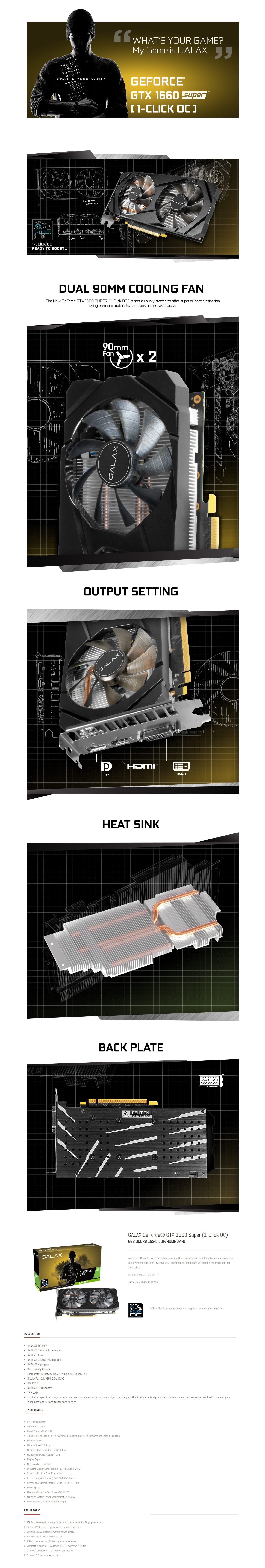 Galax GeForce GTX 1660 Super 6GB 1-Click OC Graphics Card