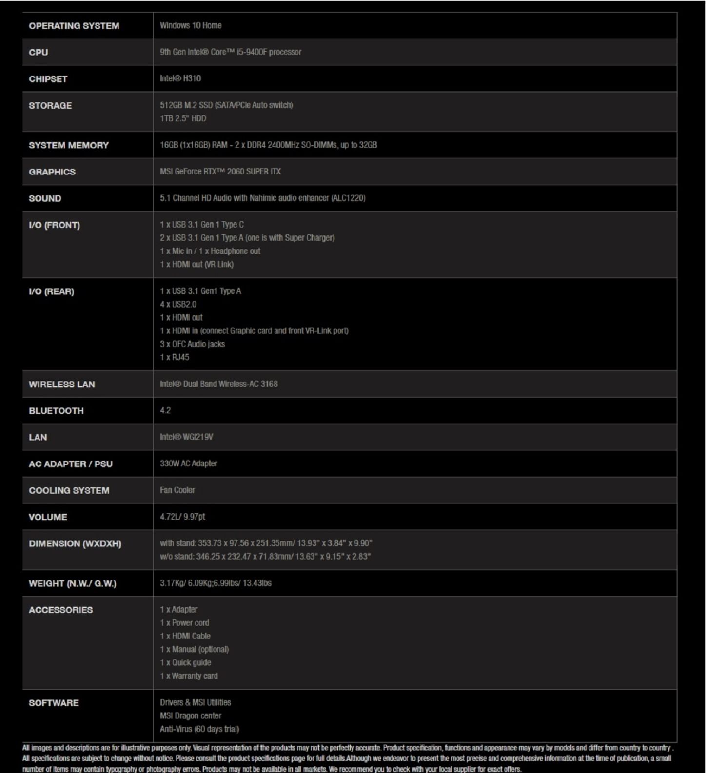 MSI Trident 3 i5-9400F/GTX 2060 Super/16GB/512GB SSD+1TB/W10H/KBM ...