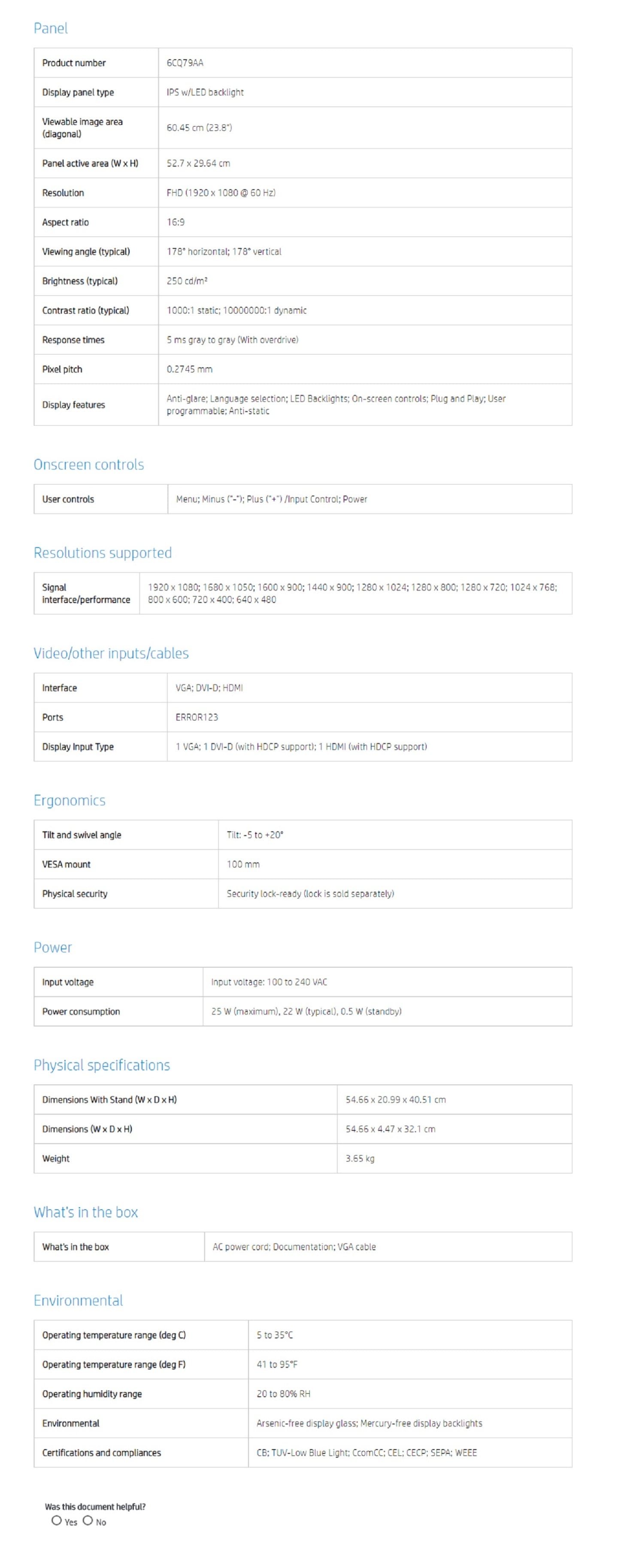 HP P241V 23.8" Full HD IPS Slim Bezel Monitor