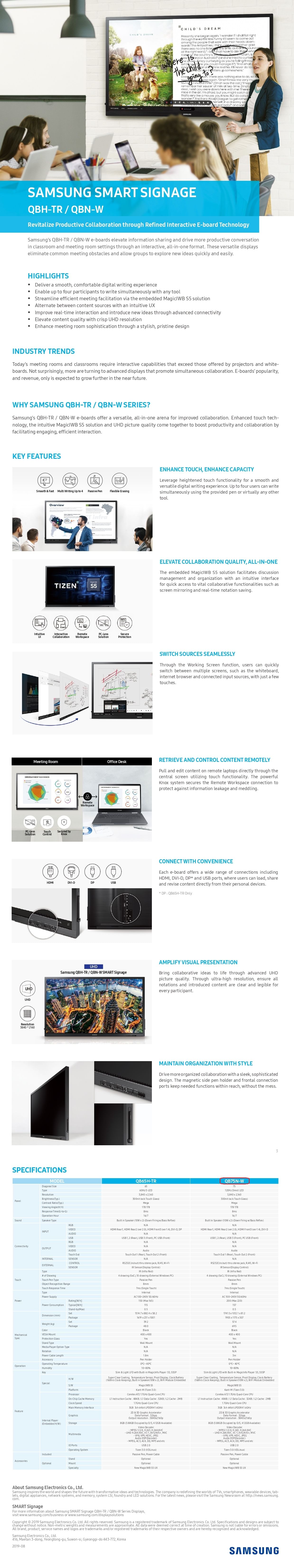 Samsung QB75N-W 75" 4K UHD Interactive E-Board