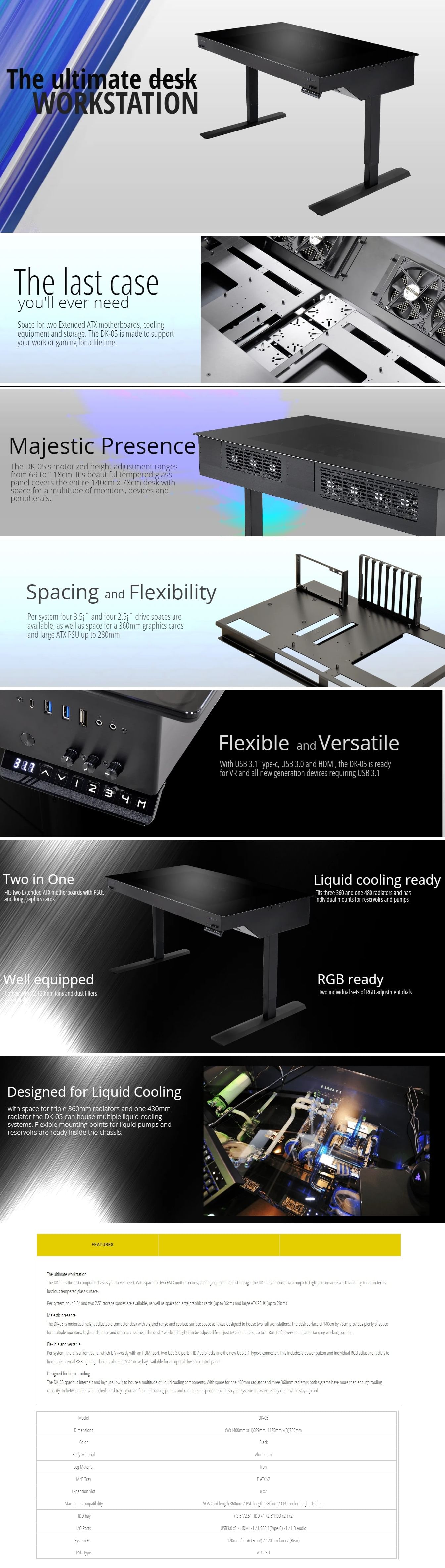 Lian Li DK-05X Aluminium Dual System Desk Workstation - Black