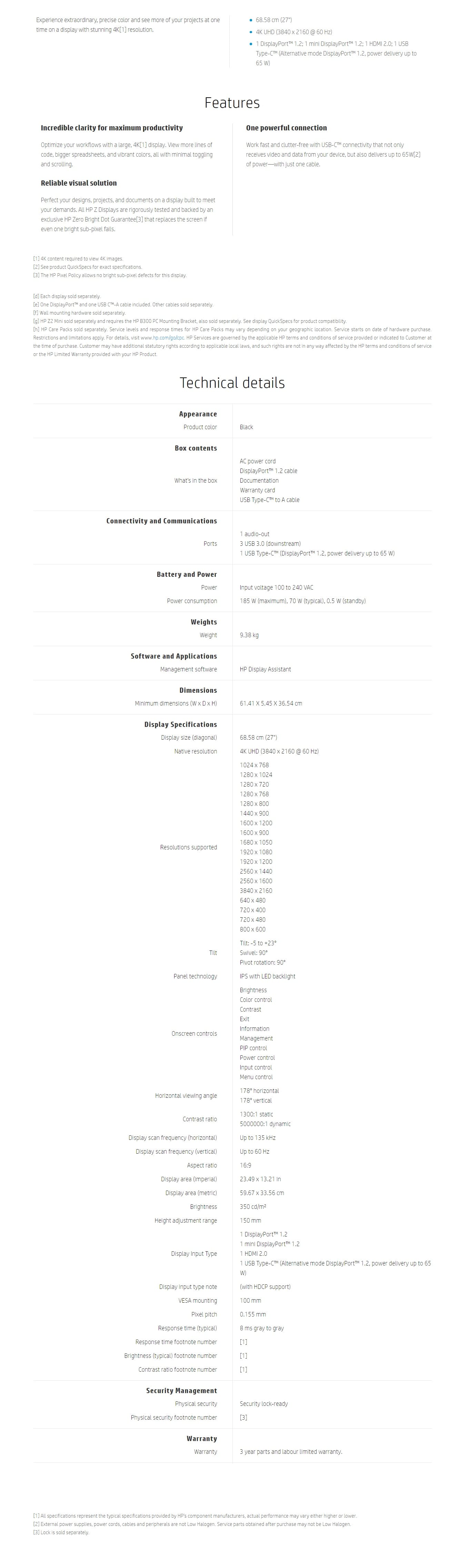 HP 2TB68A4 Z27 G2 27" 4K UHD IPS Monitor