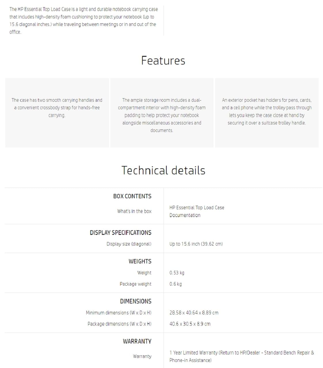 HP 15.6" Essential Top Load Case