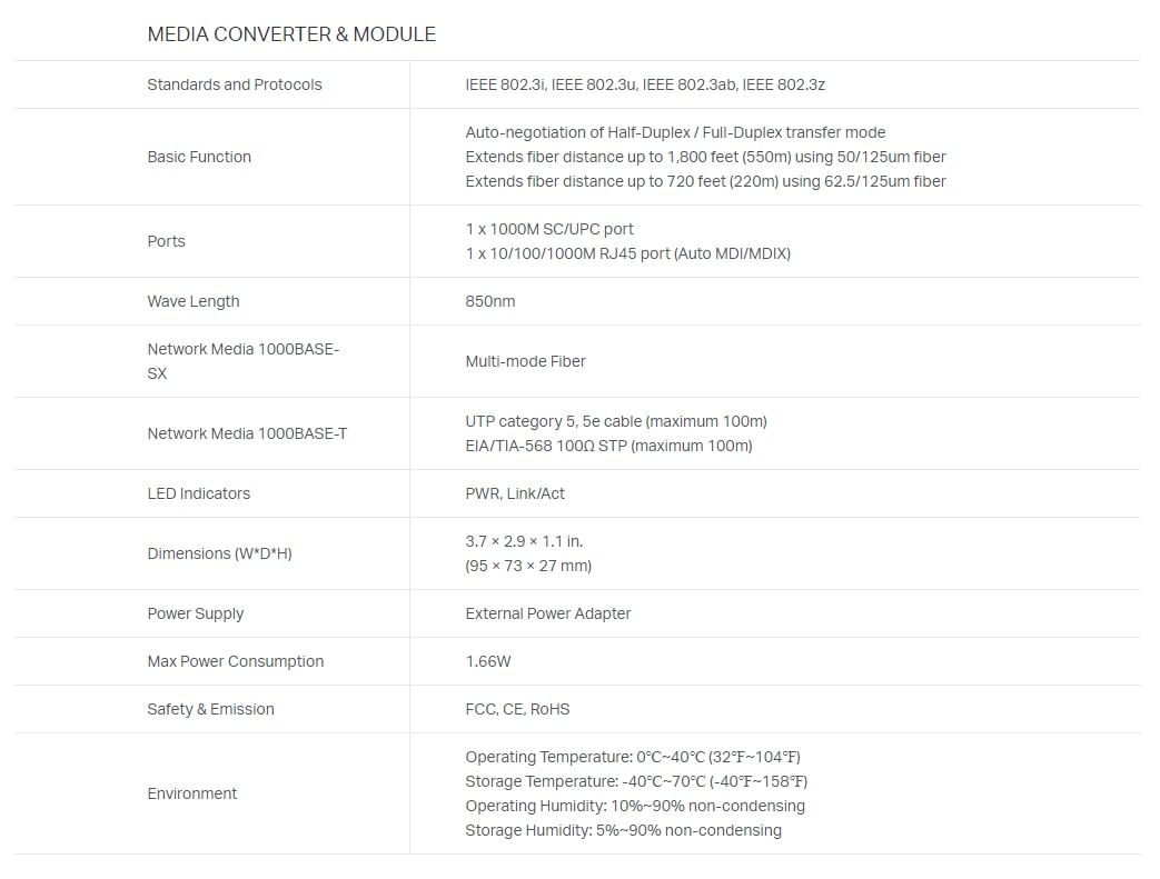TP-Link MC200CM Gigabit MultiMode Media Converter