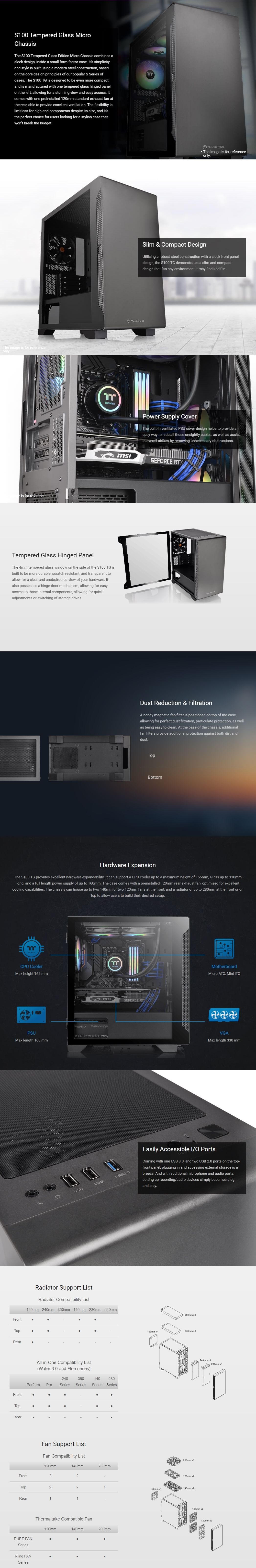 Thermaltake S100 Tempered Glass Micro-ATX Case - Black