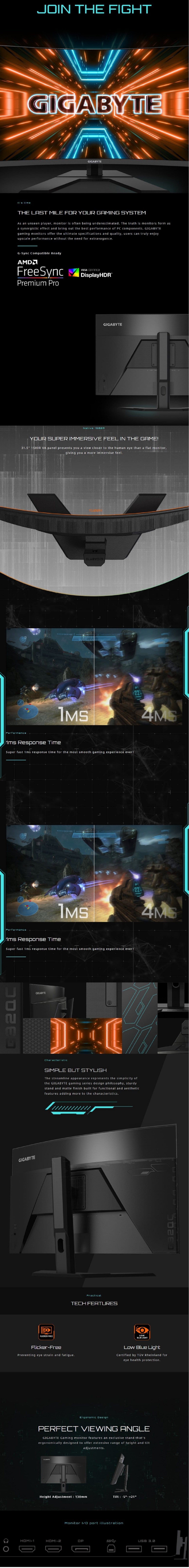 Ex-Demo Gigabyte G32QC 31.5" QHD 165Hz 1ms HDR Curved Adaptive-Sync ...