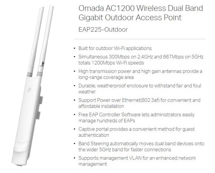 TP-Link EAP225-OUTDOOR Omada AC1200 Dual-Band Wireless Gigabit Outdoor ...
