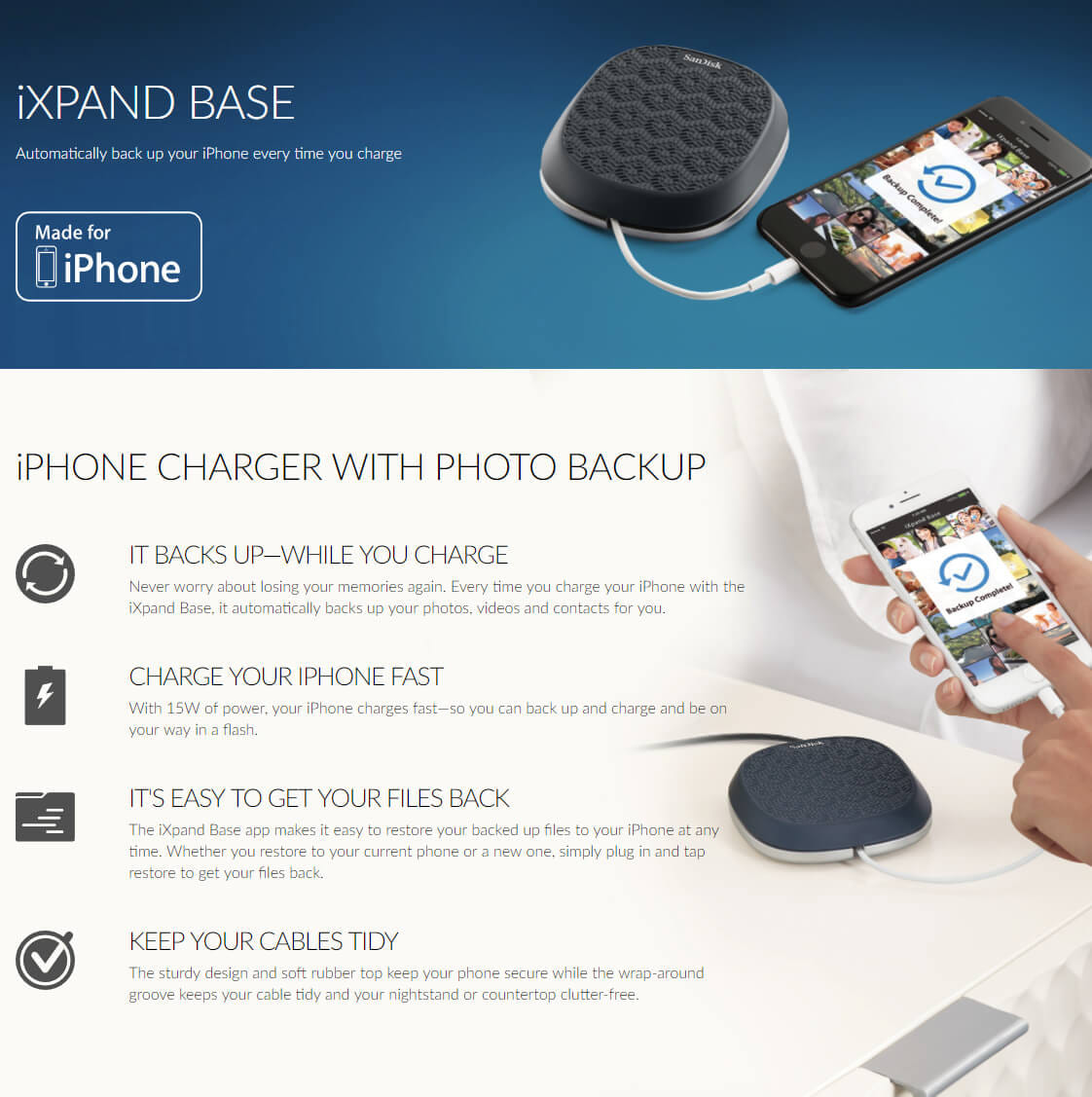 SanDisk iXpand Base 32GB iPhone Charger with Photo Backup