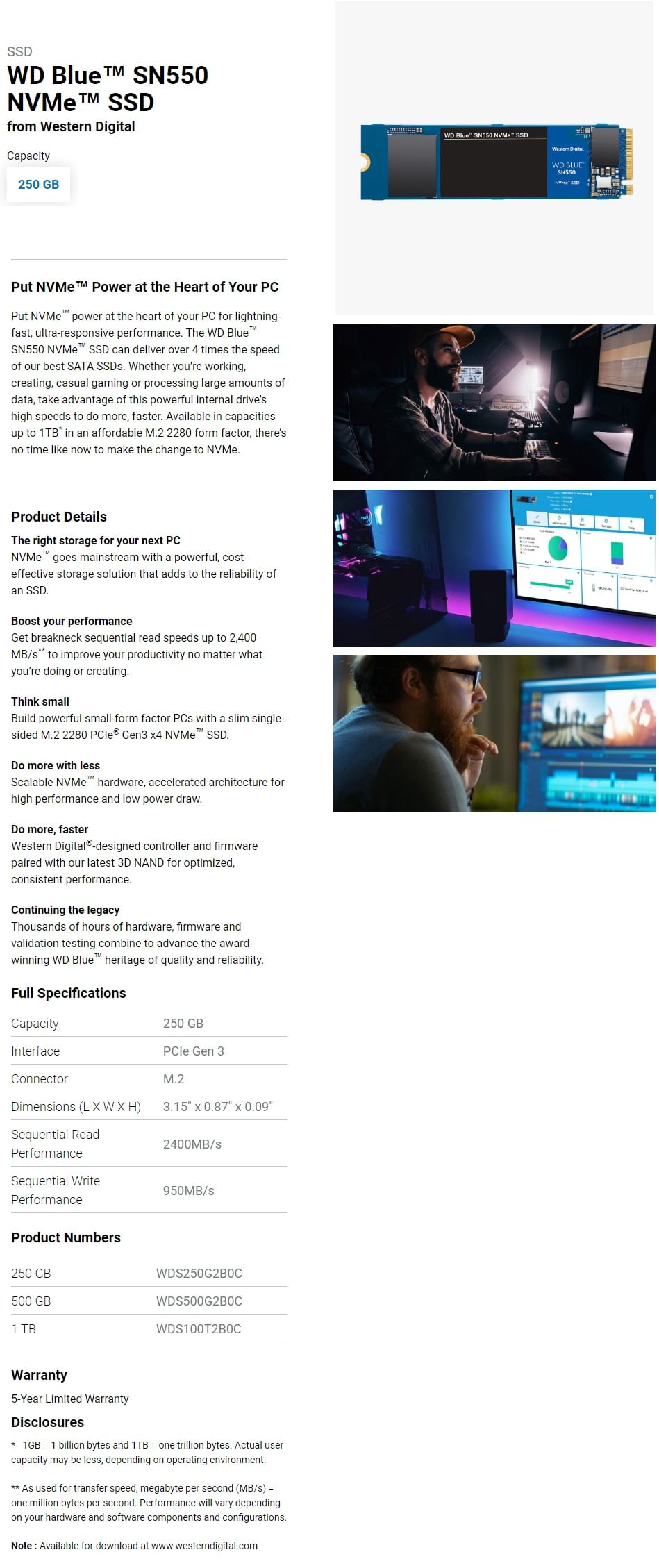 Western Digital 250GB SN550 M.2 NVME SSD - Blue